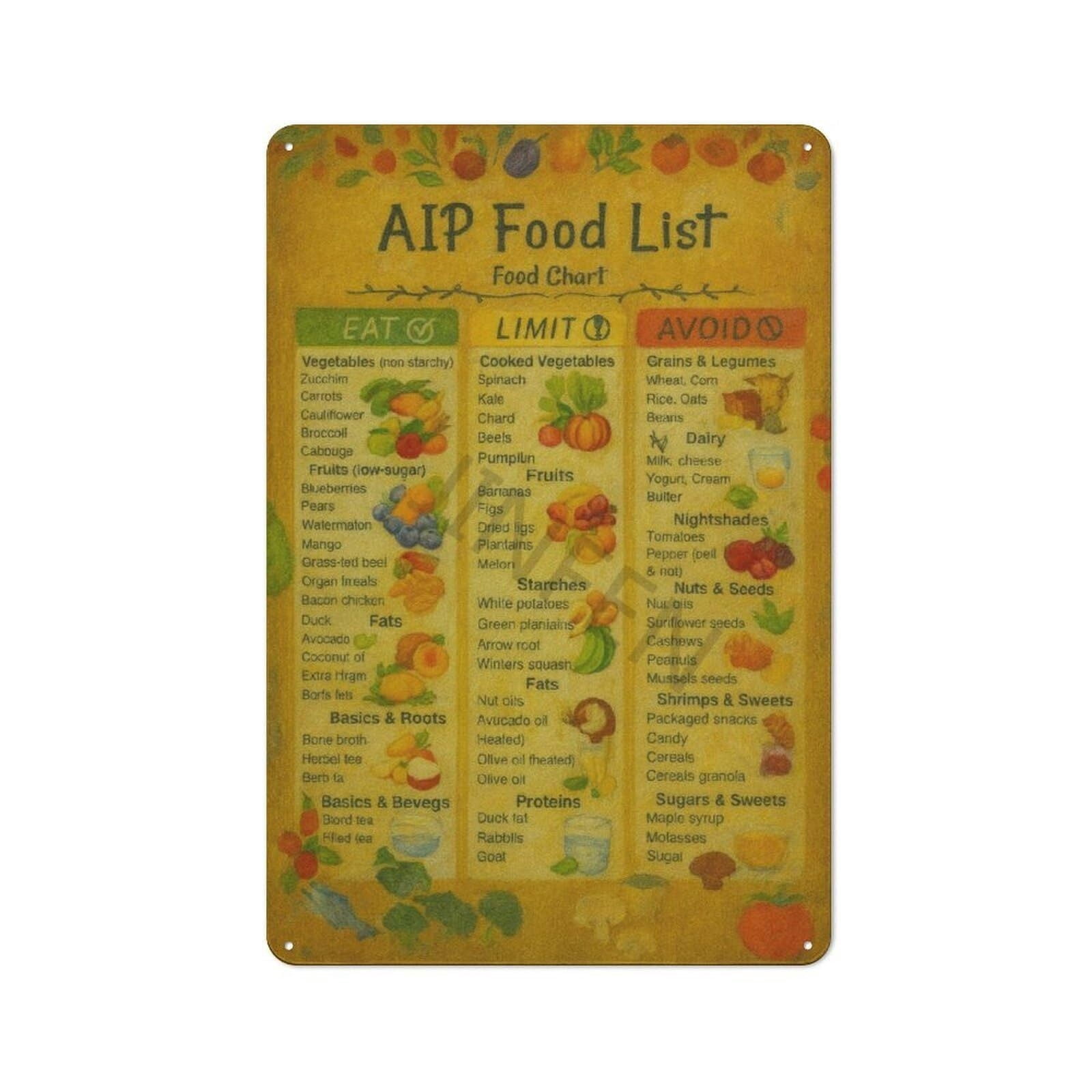 Autoimmune Protocol Food Chart Poster Healthy Diet Guide Wall Decor ...