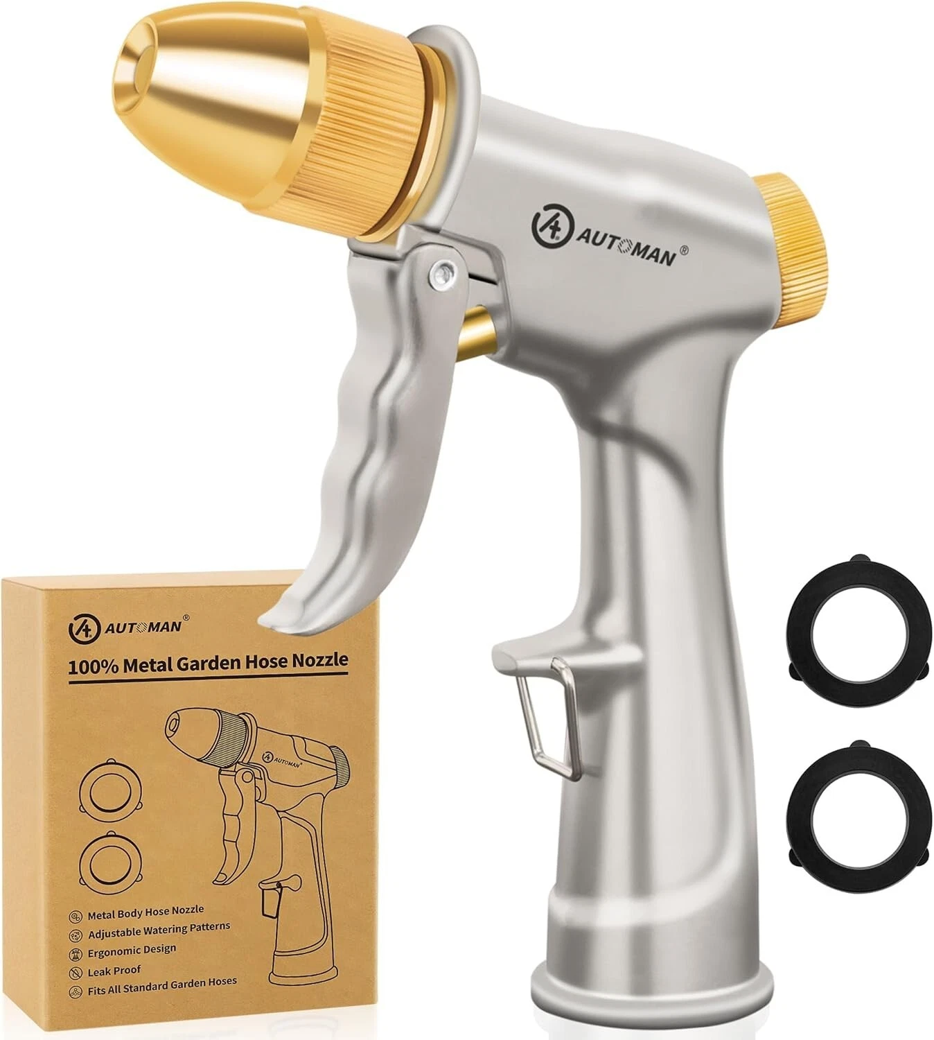 Automan Garden Nozzle Sprayer, High Pressure Spray Nozzle, 100% Metal ...