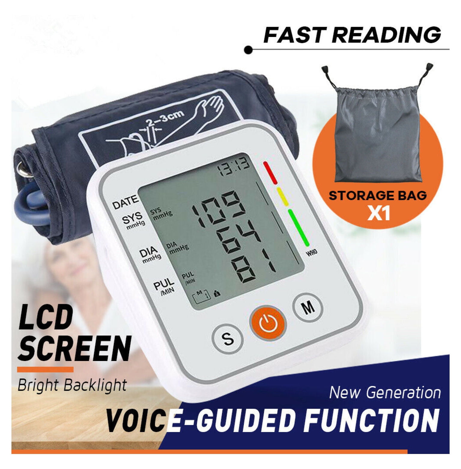 Automatic Arm Blood Pressure Monitor Digital BP Cuff Pulse Heart Rate ...