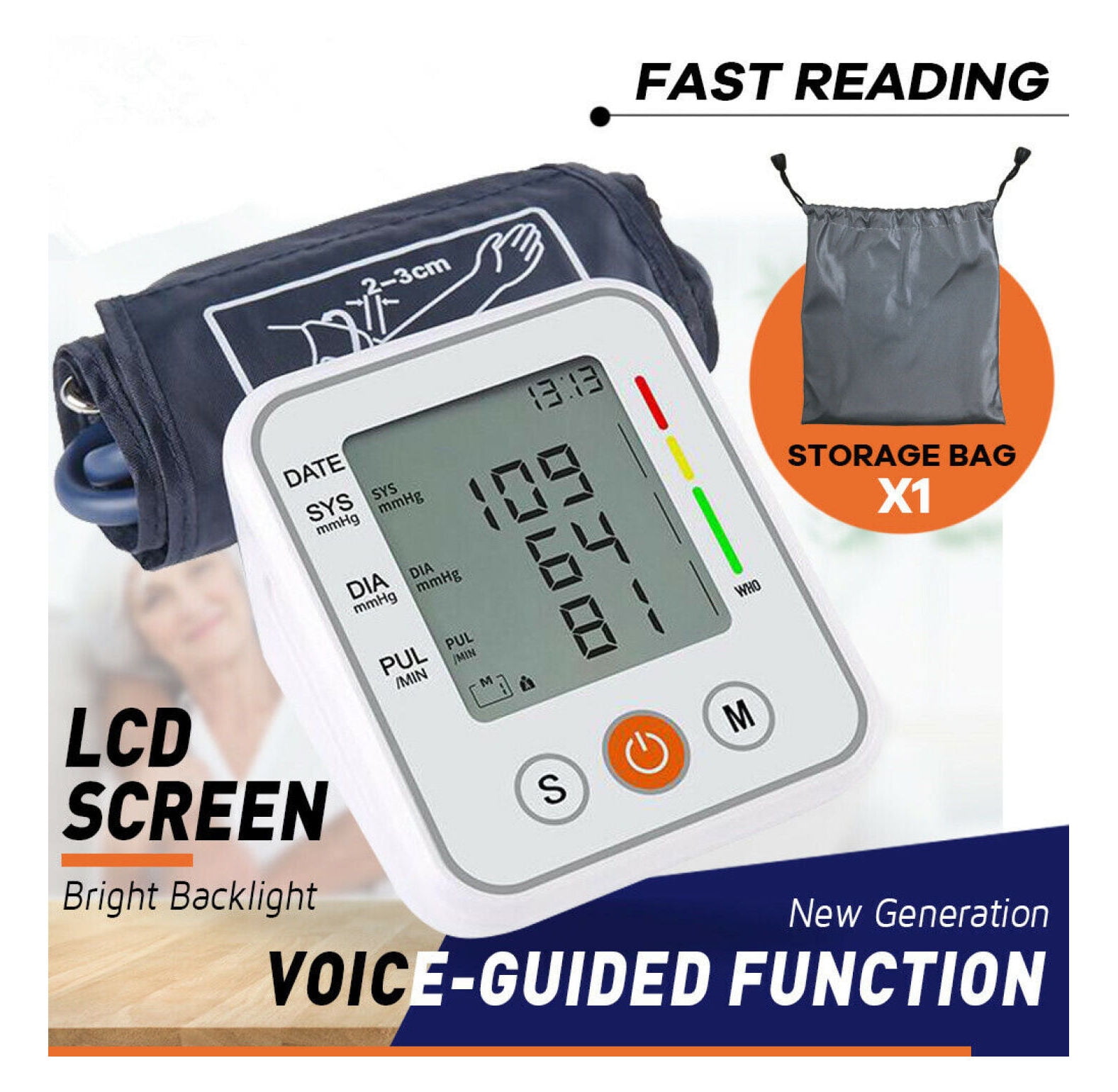 Automatic Arm Blood Pressure Monitor Digital BP Cuff Pulse Heart Rate ...