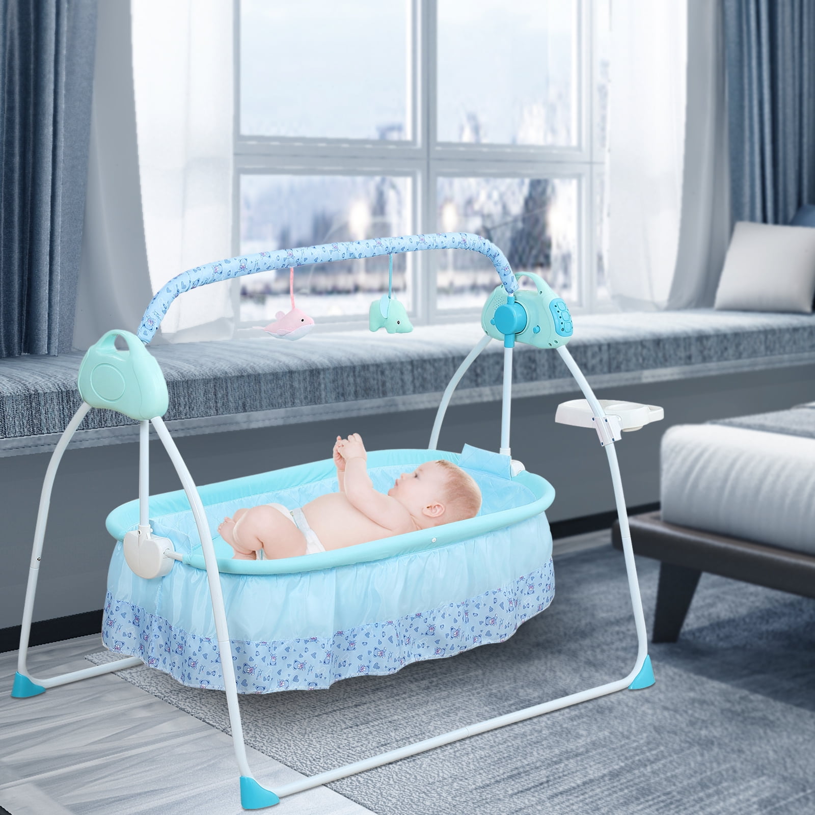 Automatic Baby Swing with 12 Music Tracks, Mosquito Net, Thick Cushion ...