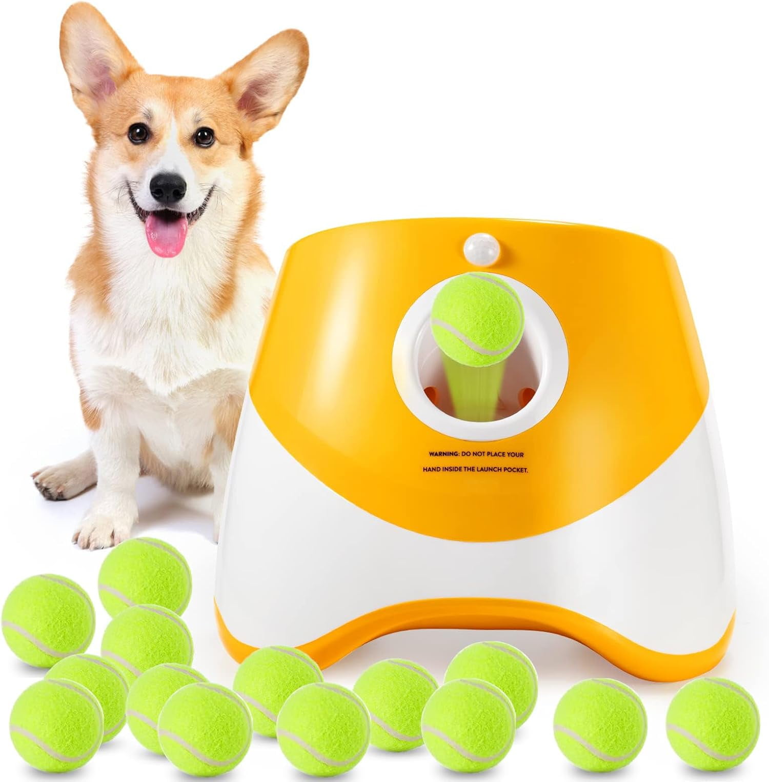 Automatic Ball Launcher, Ball Thrower with 15 Mini Tennis Balls Sizing ...