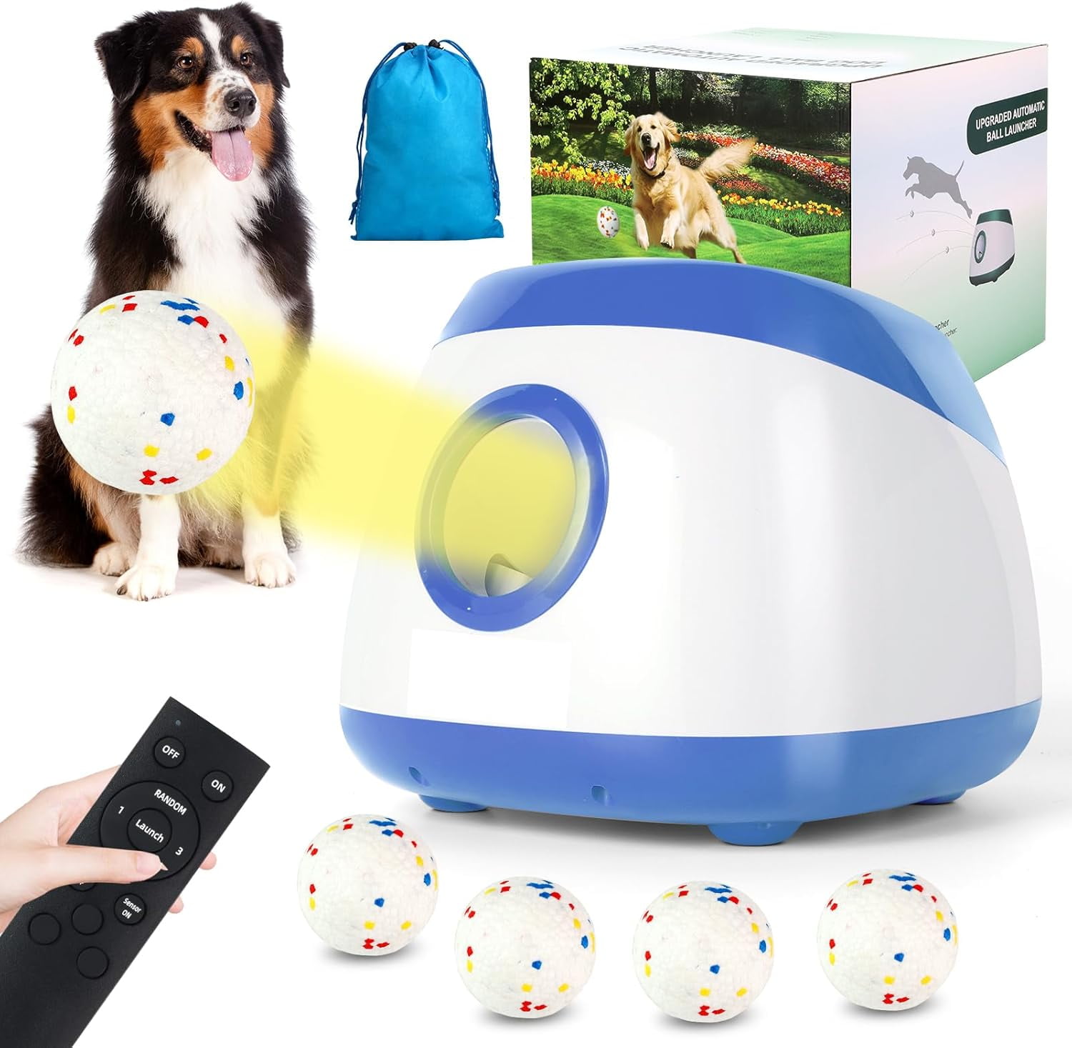 Automatic Ball Launcher for Dogs, 40-80Ft Distance Dog Ball Thrower Launcher, Rechargeable ...