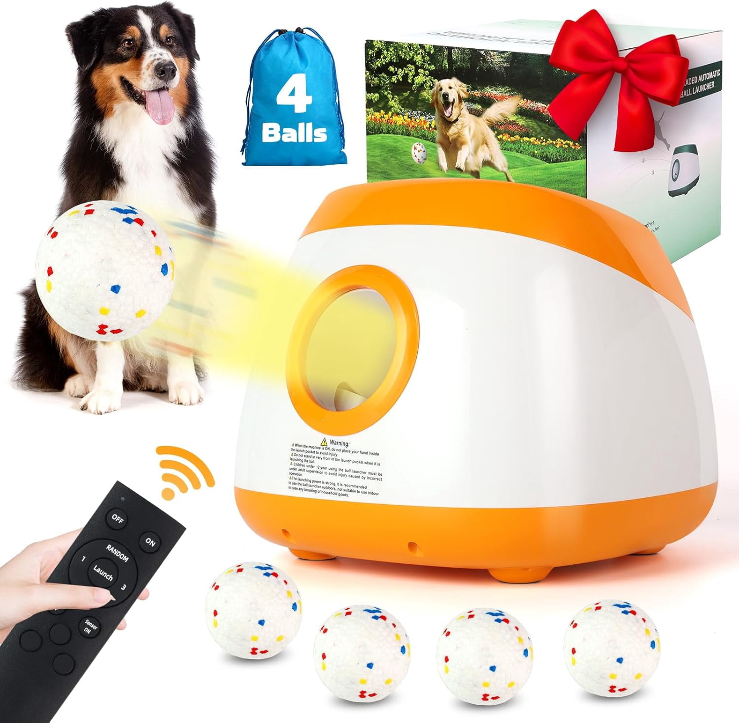 Automatic Ball Launcher for Dogs, Ball Thrower with 40-60-80Ft Distance ...