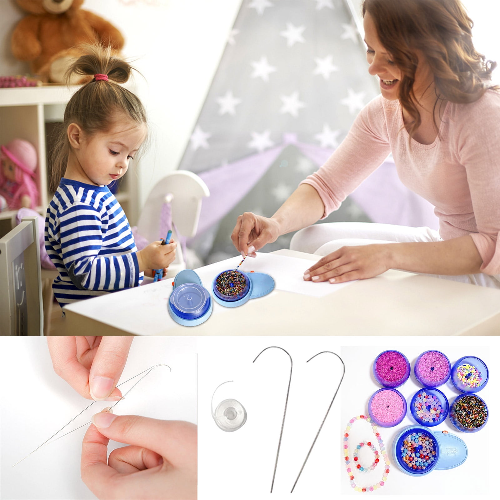 Automatic Bead Threading Kit | Beading Bowl Machine with 3 Rotating Bowls, 2 Beading Needles ...