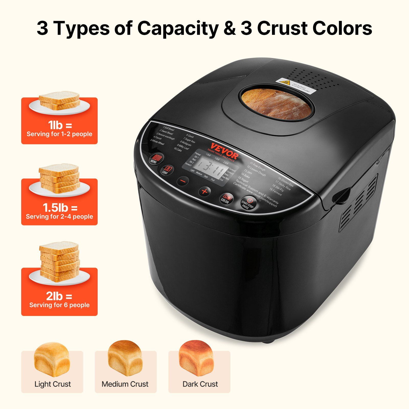 Automatic Breadmaker 19-in-1 Bread Maker Machine 2LB Capacity Nonstick ...