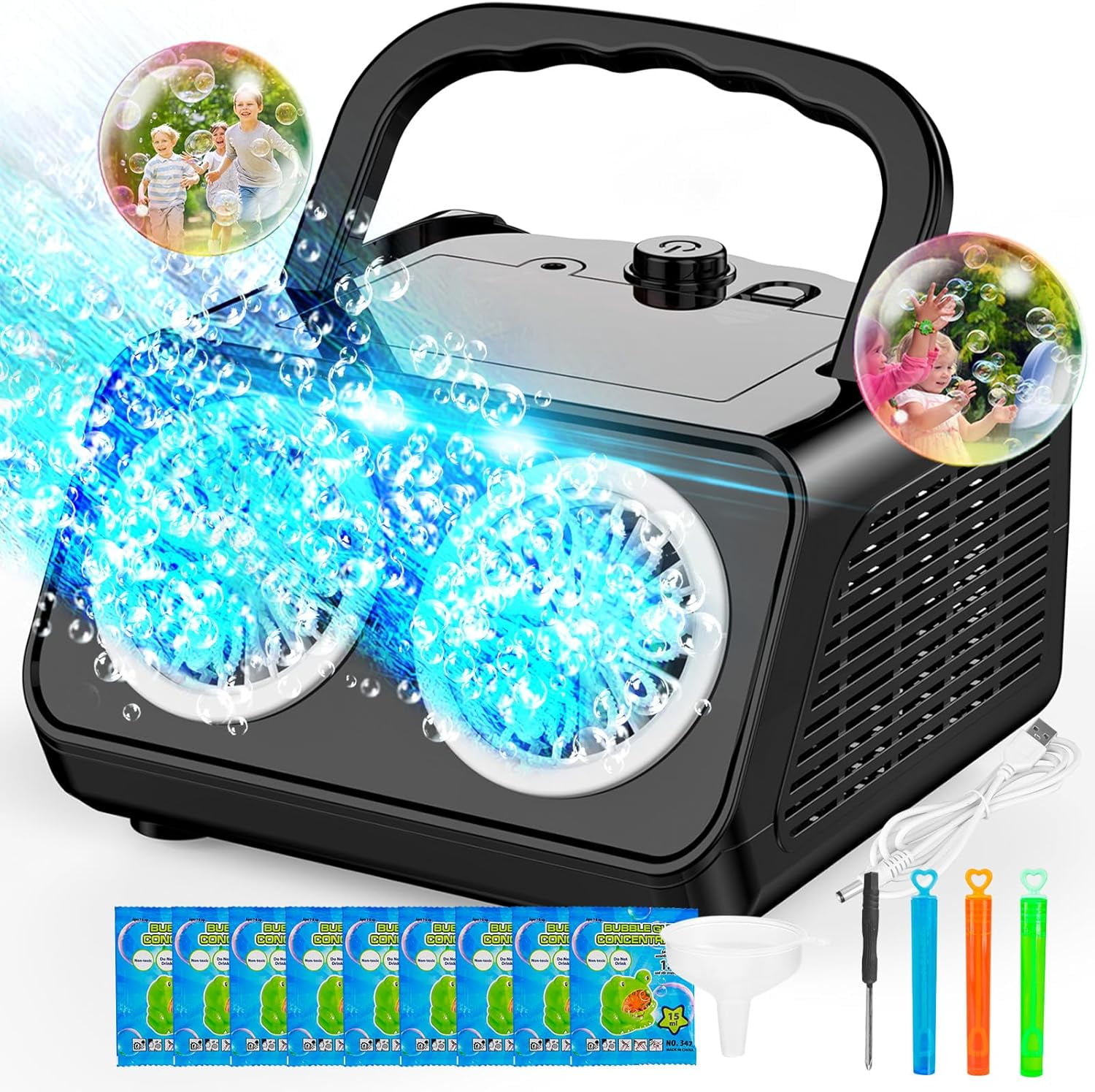 Automatic Bubble Machine Upgrade Bubble Blower with 2 Fans,Plug in or ...
