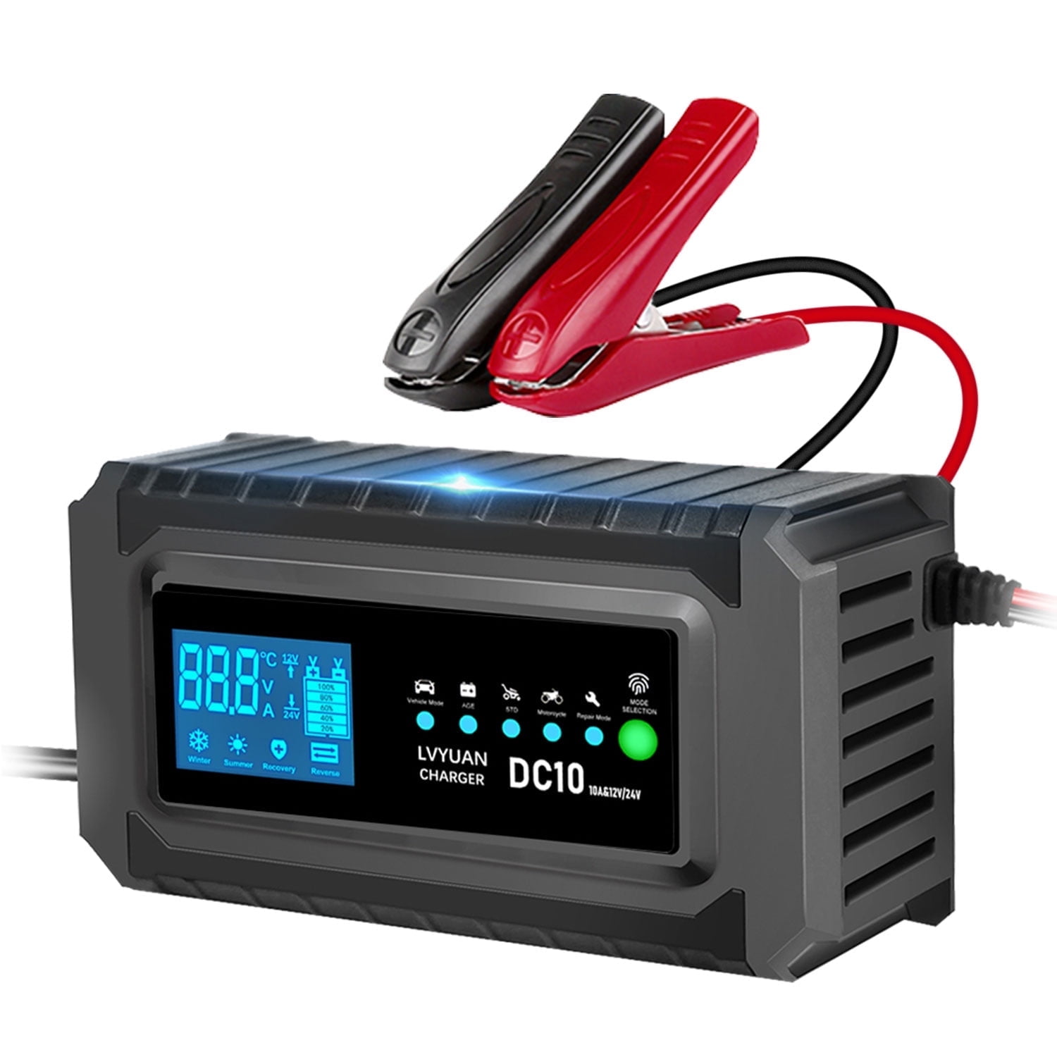 LVYUAN Automatic Car Battery Charger, 12V/24V Trickle Maintainer with ...