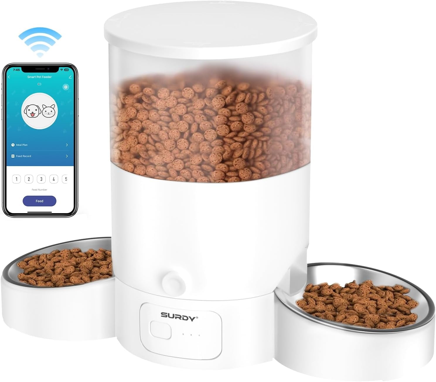 Automatic Cat Feeder for 2 Cats, SURDY 2.4G WiFi Smart Pet Feeder with ...