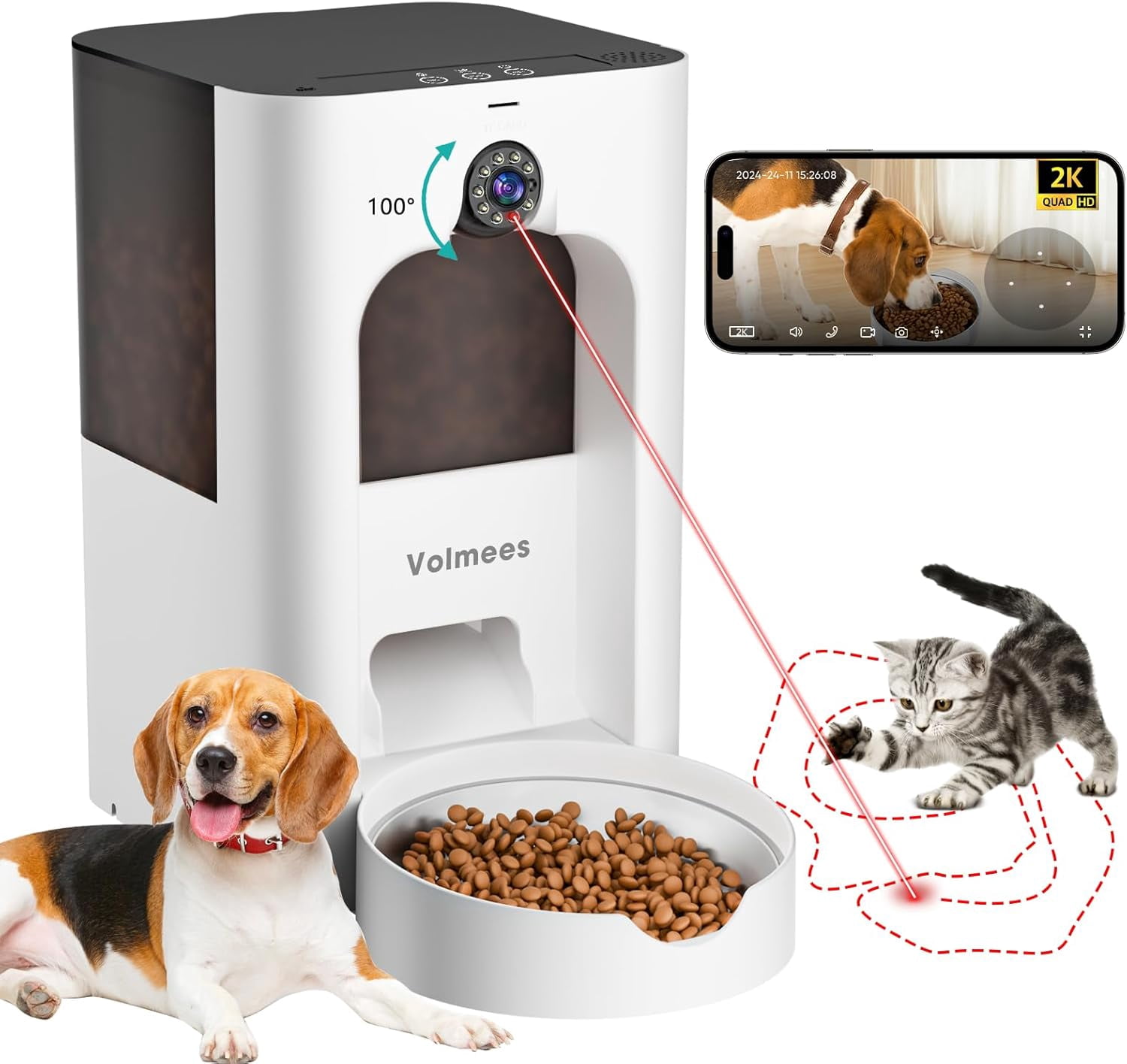 Automatic Cat Feeder with 2K Camera, Laser Tease , 2.4 & 5GHz WiF ...