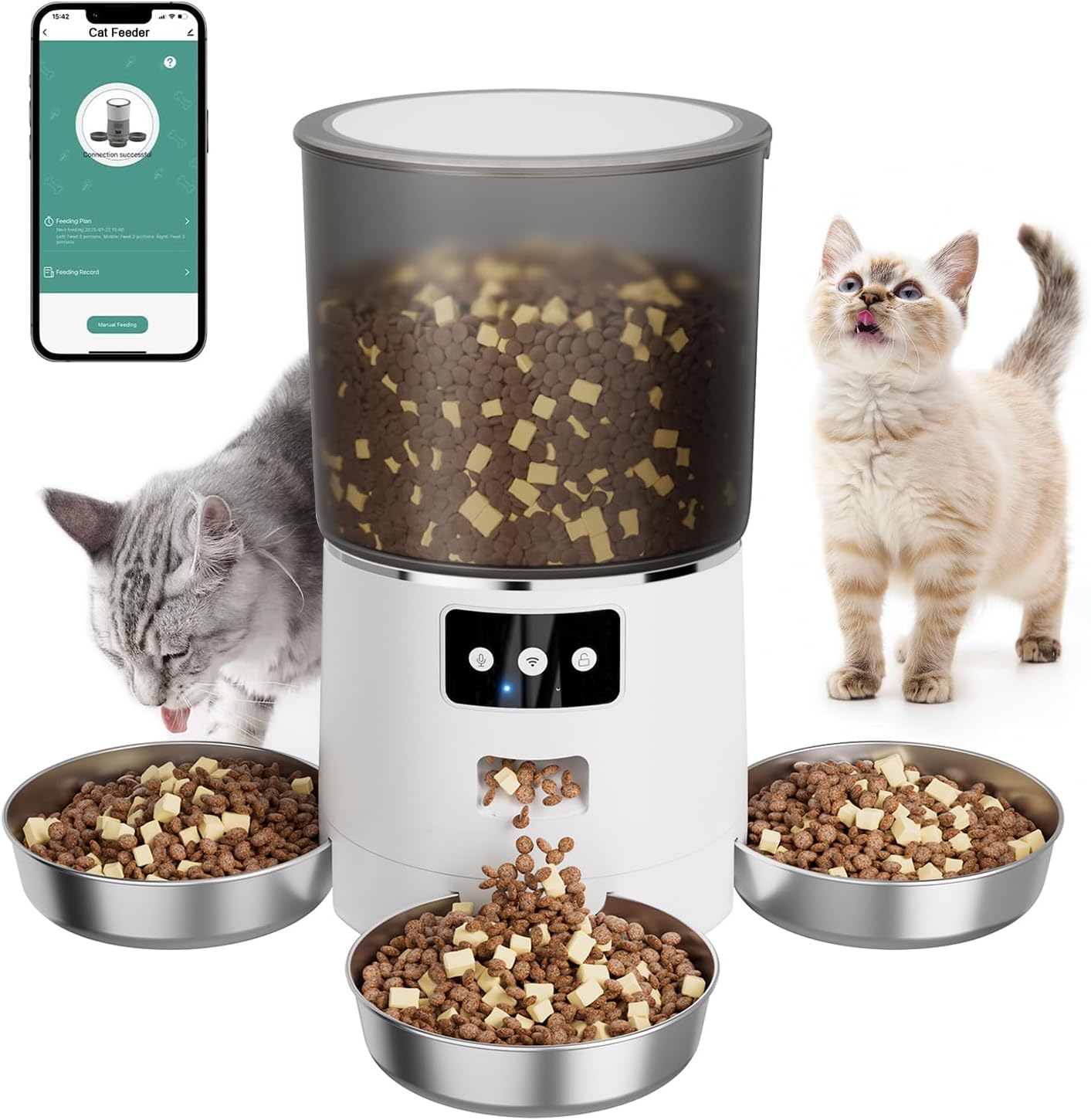 Automatic Cat Feeder with 3 Bowls, Smart APP-Controlled Pet Feeder for ...