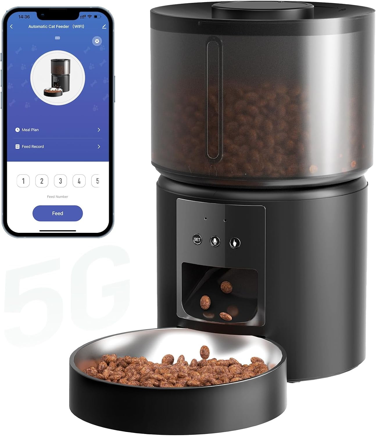 Automatic Cat Feeder with APP 5G&2.4G Wifi Auto Timed Cat Feeder Smart ...