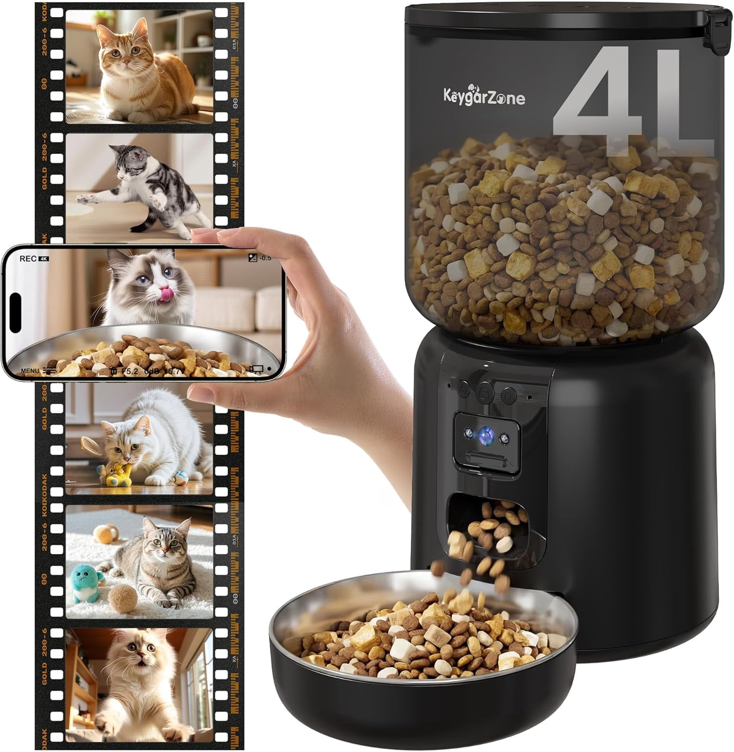 Automatic Cat Feeder, Adjustable 1080p Camera, 5G WiFi & App Control ...