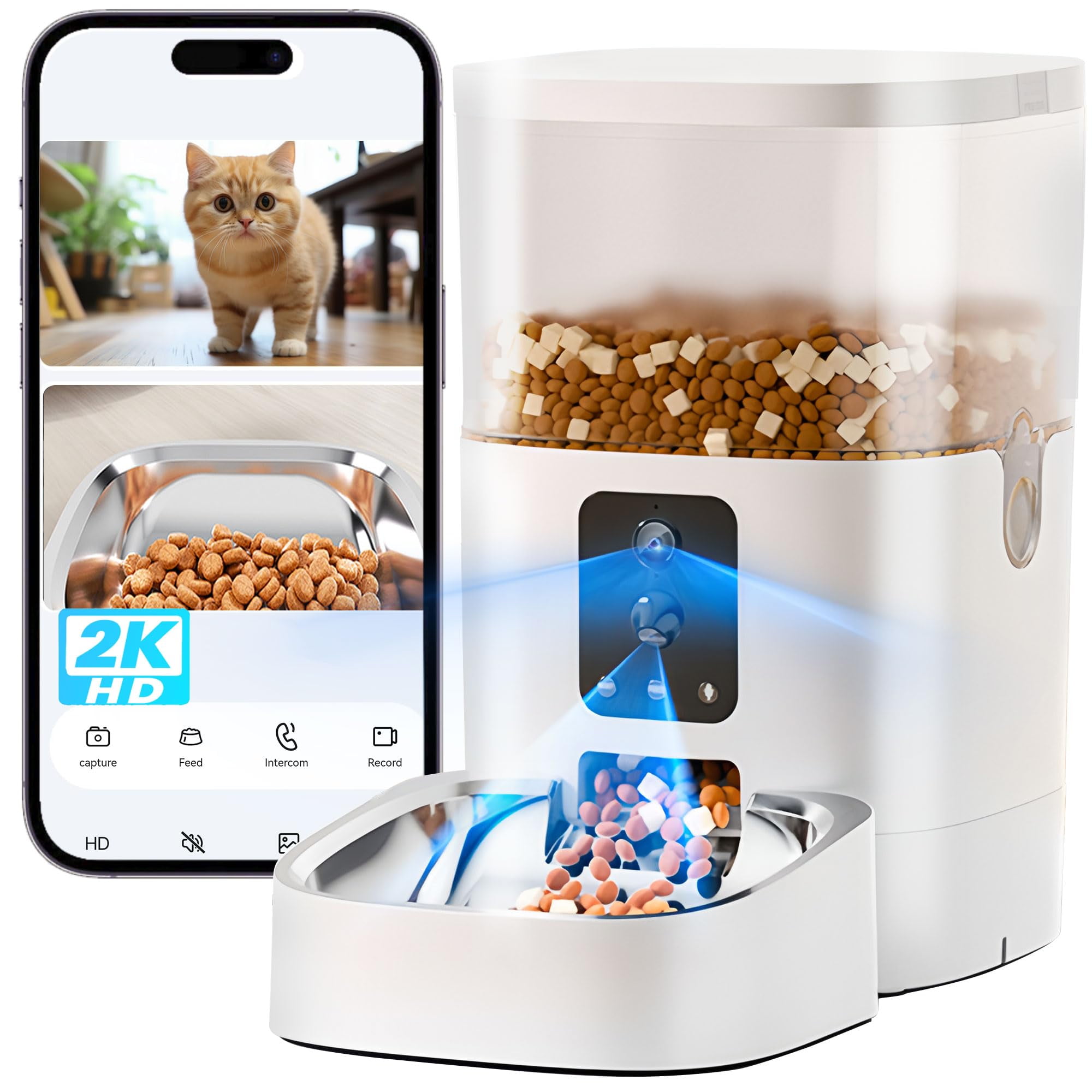 Automatic Cat Feeder FEV6 with Dual Cameras, 2K HD with Night Vision ...