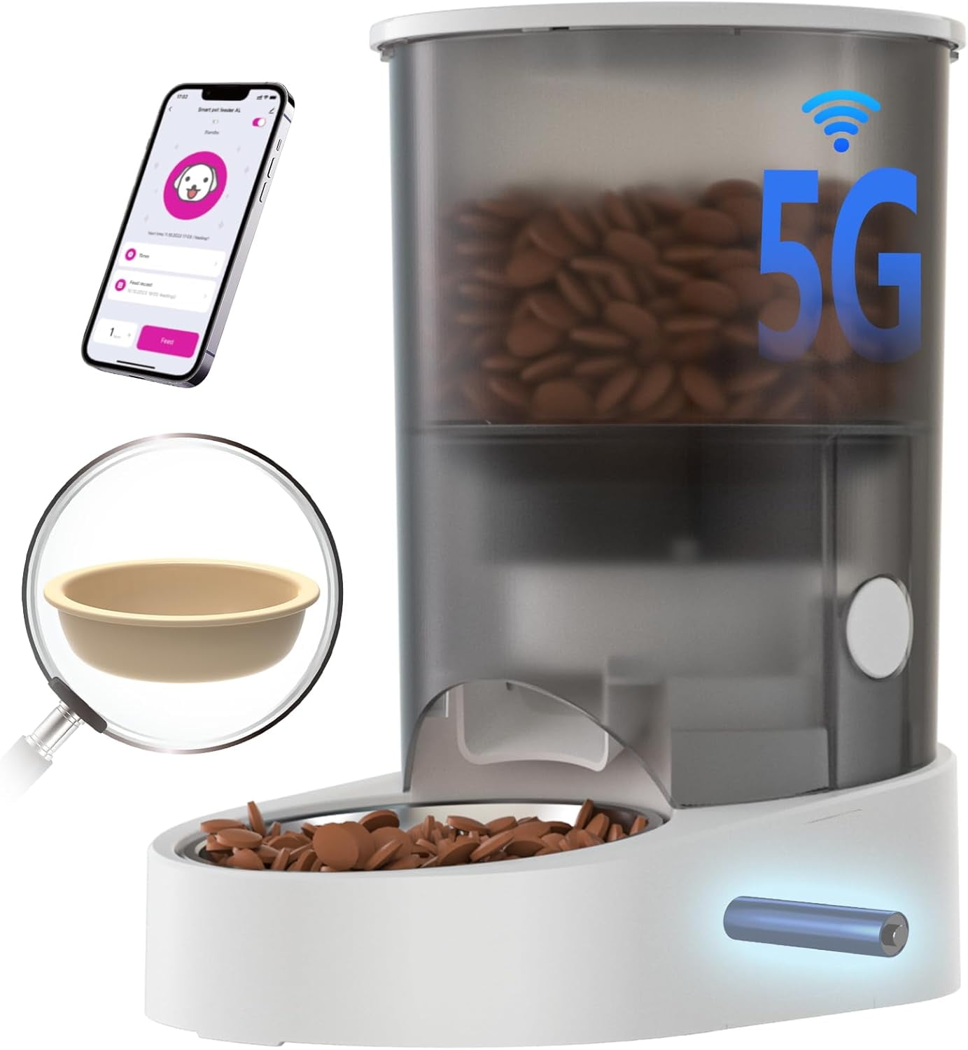 Automatic Cat Feeder with Rechargeable Battery WiFi App 4L Pet Feeder ...