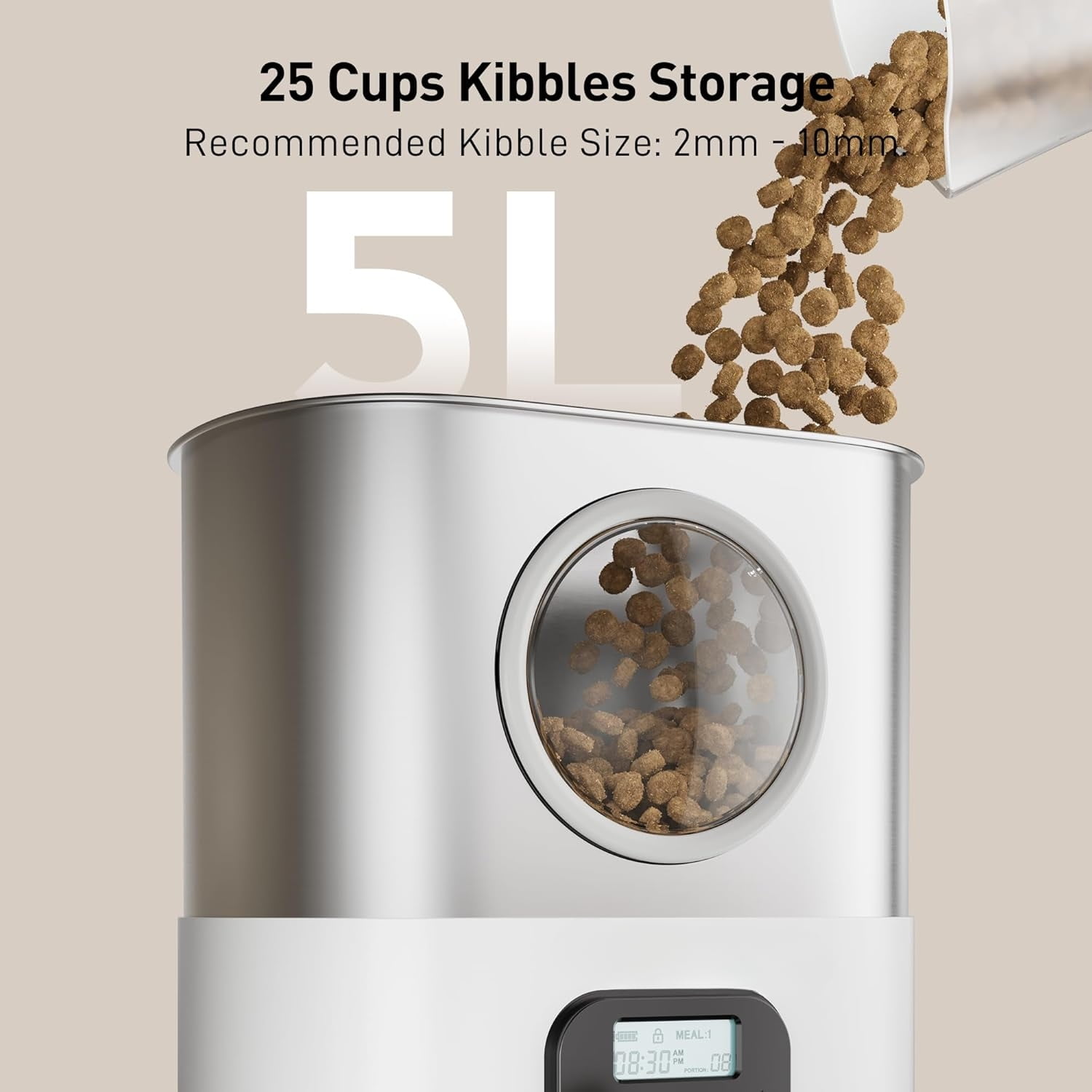 Automatic Cat Feeder for Two Cats, 5L Stainless Steel Timed Pet Food ...