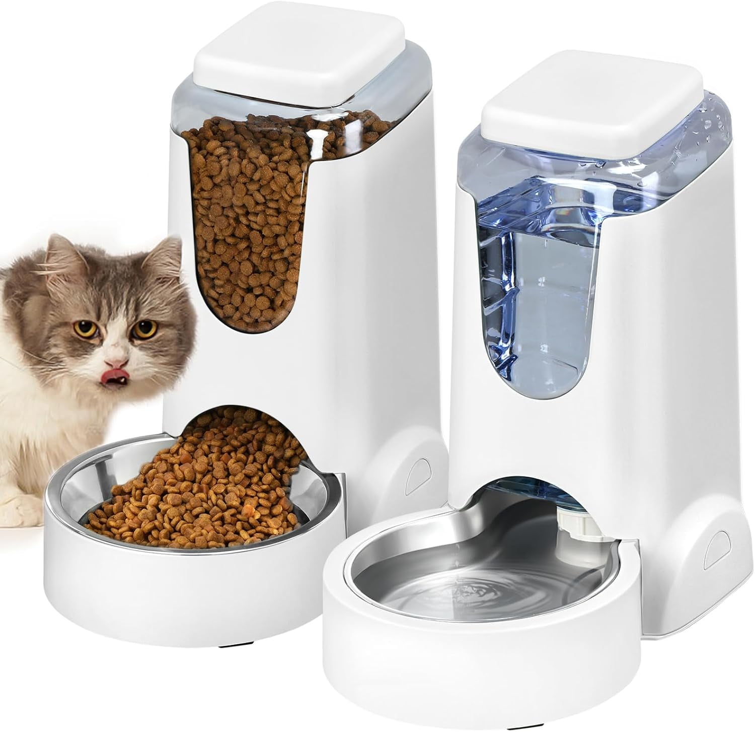 Automatic Cat Feeder and Water Dispenser with Stainless Steel Bowl Dog ...