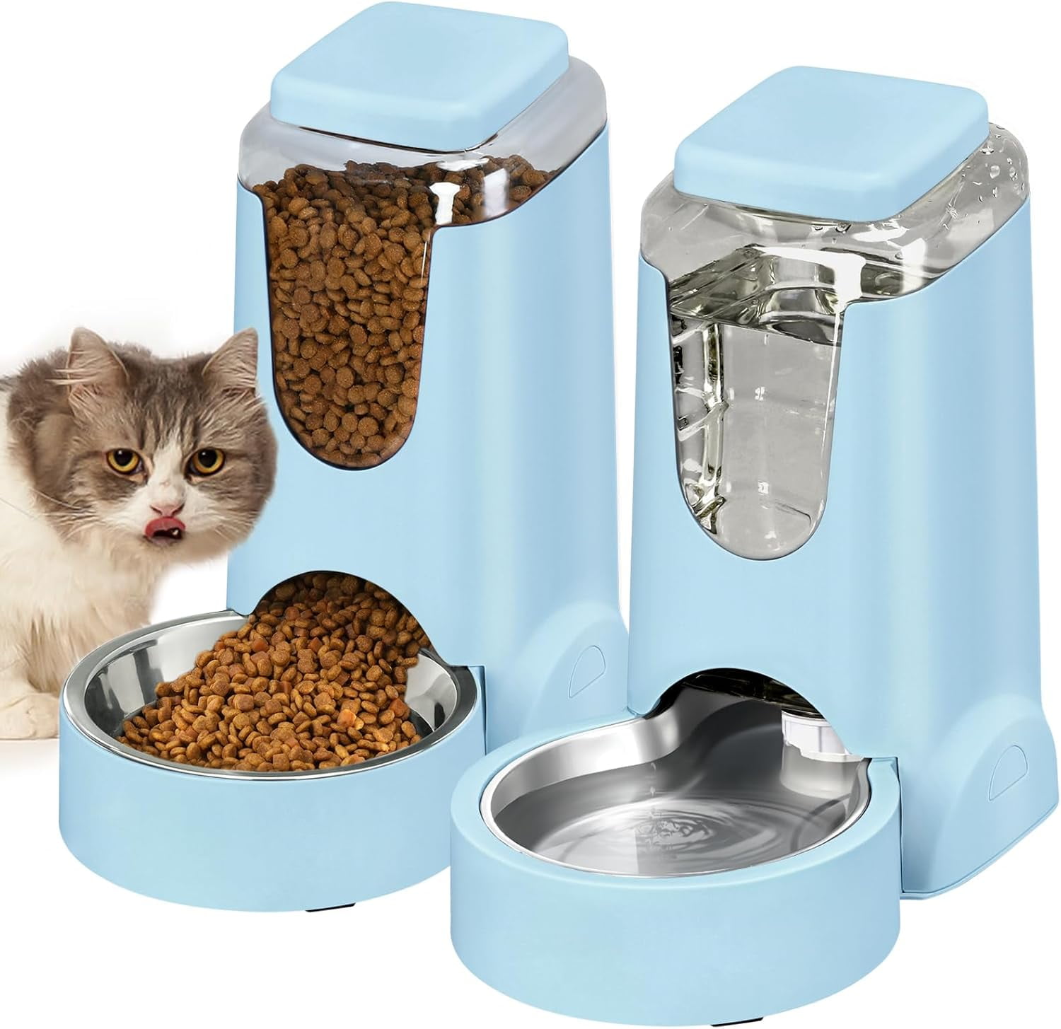 Automatic Cat Feeder and Water Dispenser with Stainless Steel Bowl Dog ...
