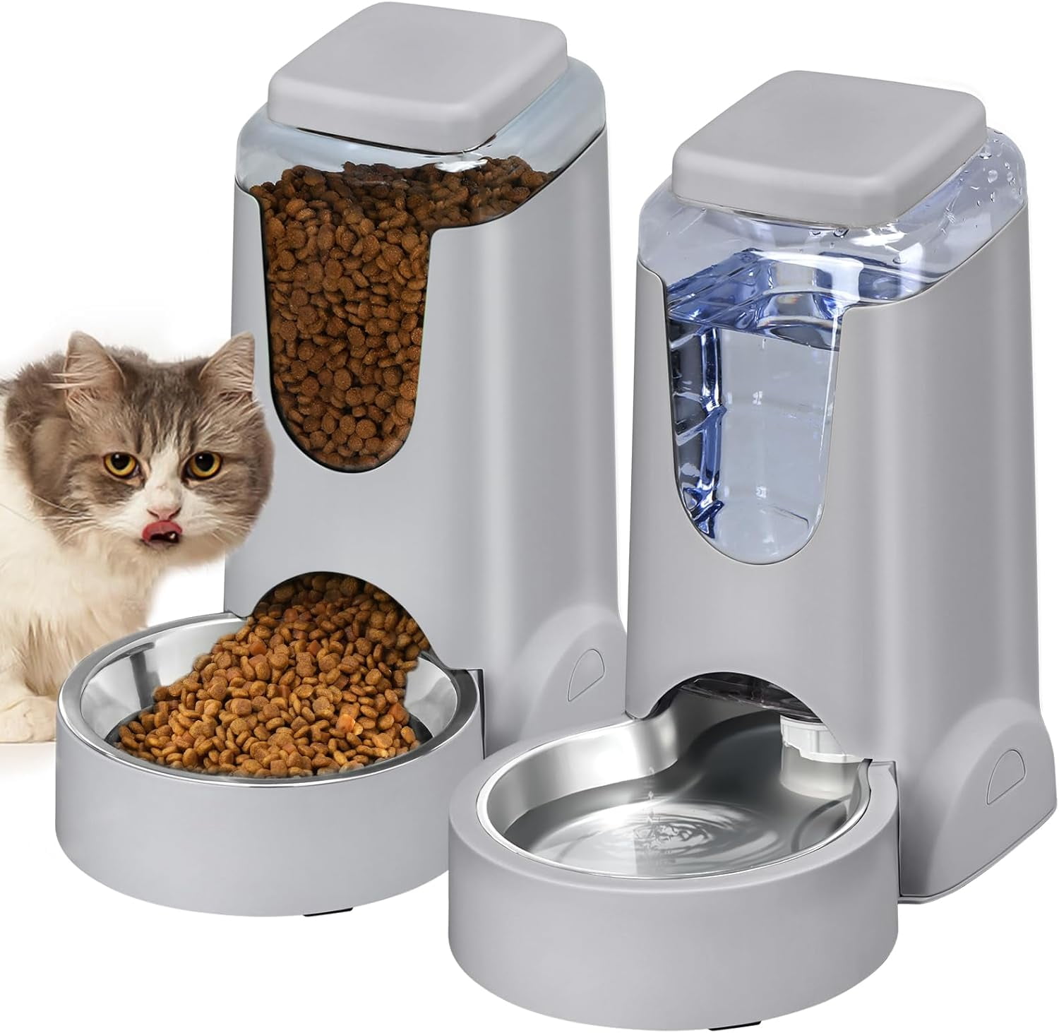 Automatic Cat Feeder and Water Dispenser with Stainless Steel Bowl Dog ...