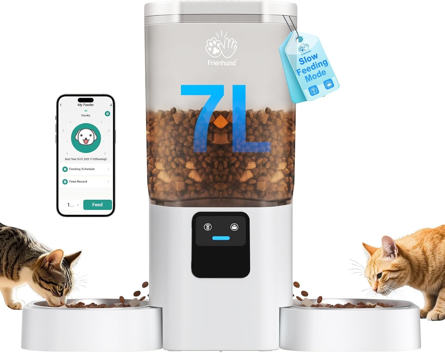 Automatic Cat Feeder for 2 Cats with Slow Feed, 5G WiFi, App Control ...