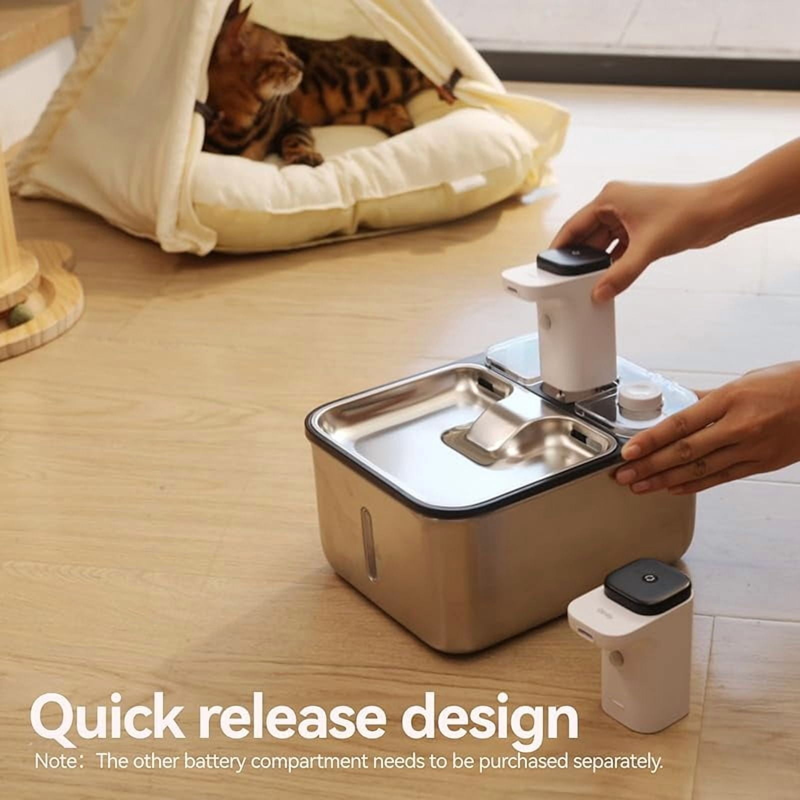 Automatic Cat Water Fountain 3.5L, Stainless Steel Wireless Pet Water ...