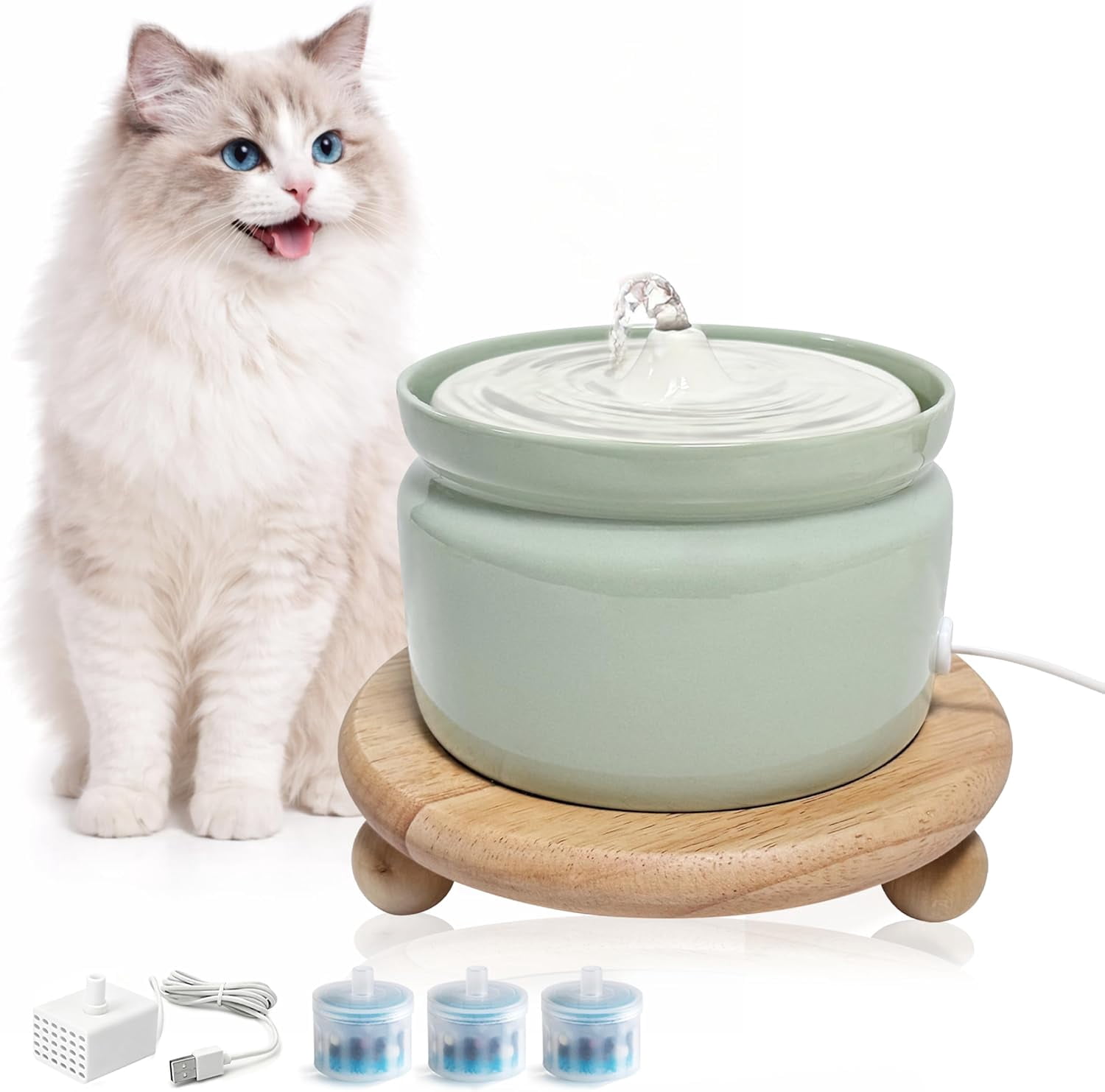 Automatic Cat Water Fountain, 32oz USB Powered Pet Drinking Fountain ...