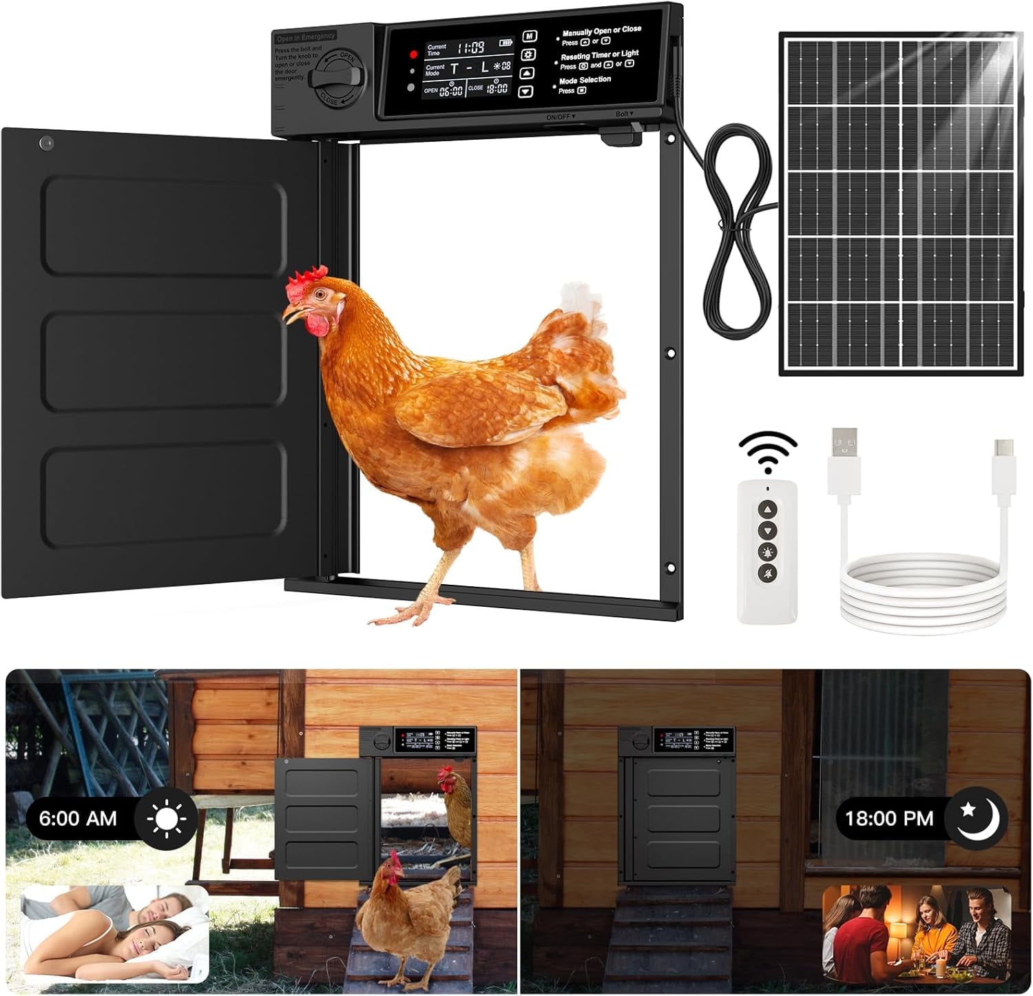Automatic Chicken Coop Door, Large Size Solar Powered Coop Door with ...