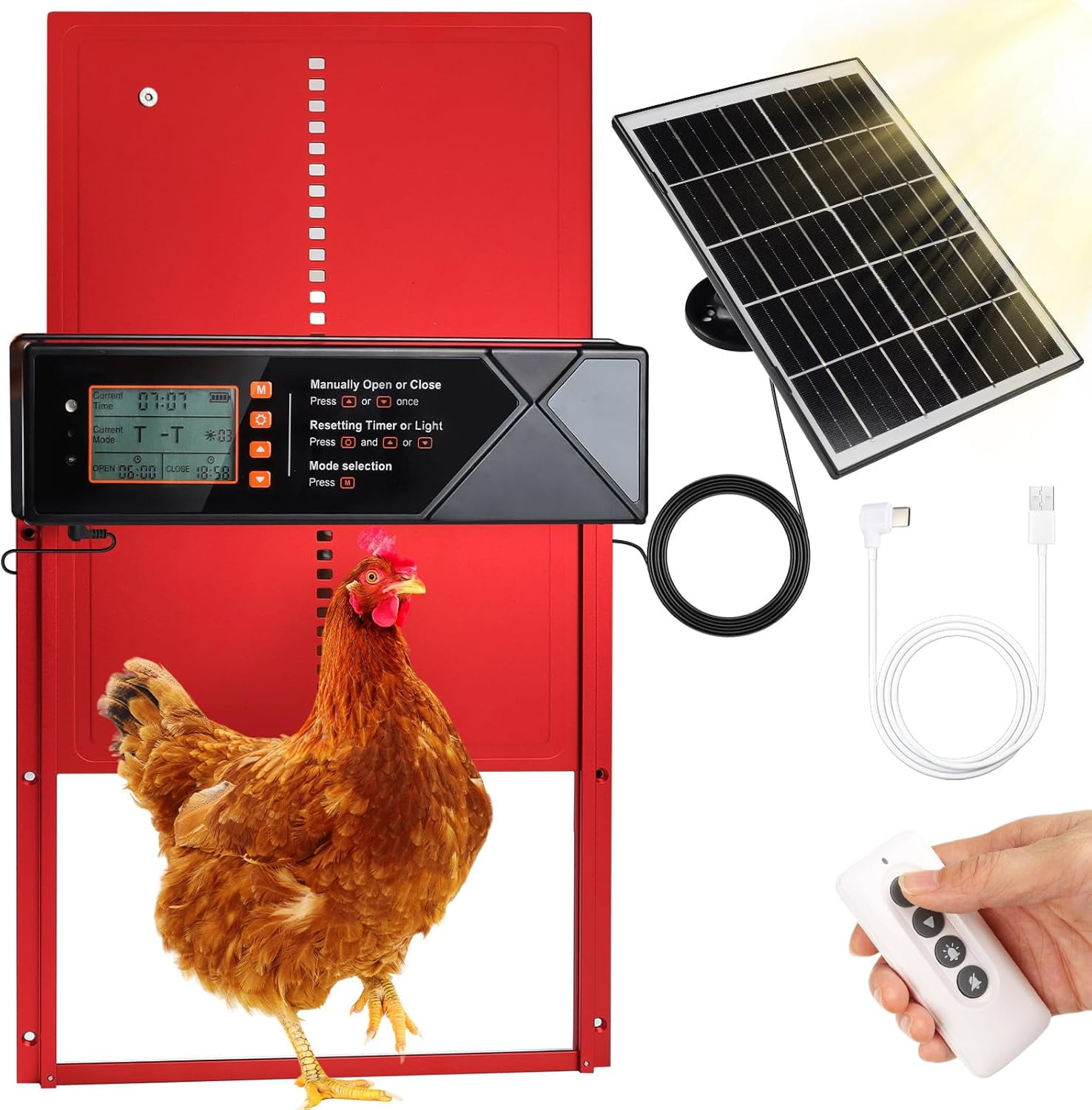 Automatic Chicken Coop Door Solar Powered, 4 Modes Automatic Chicken ...