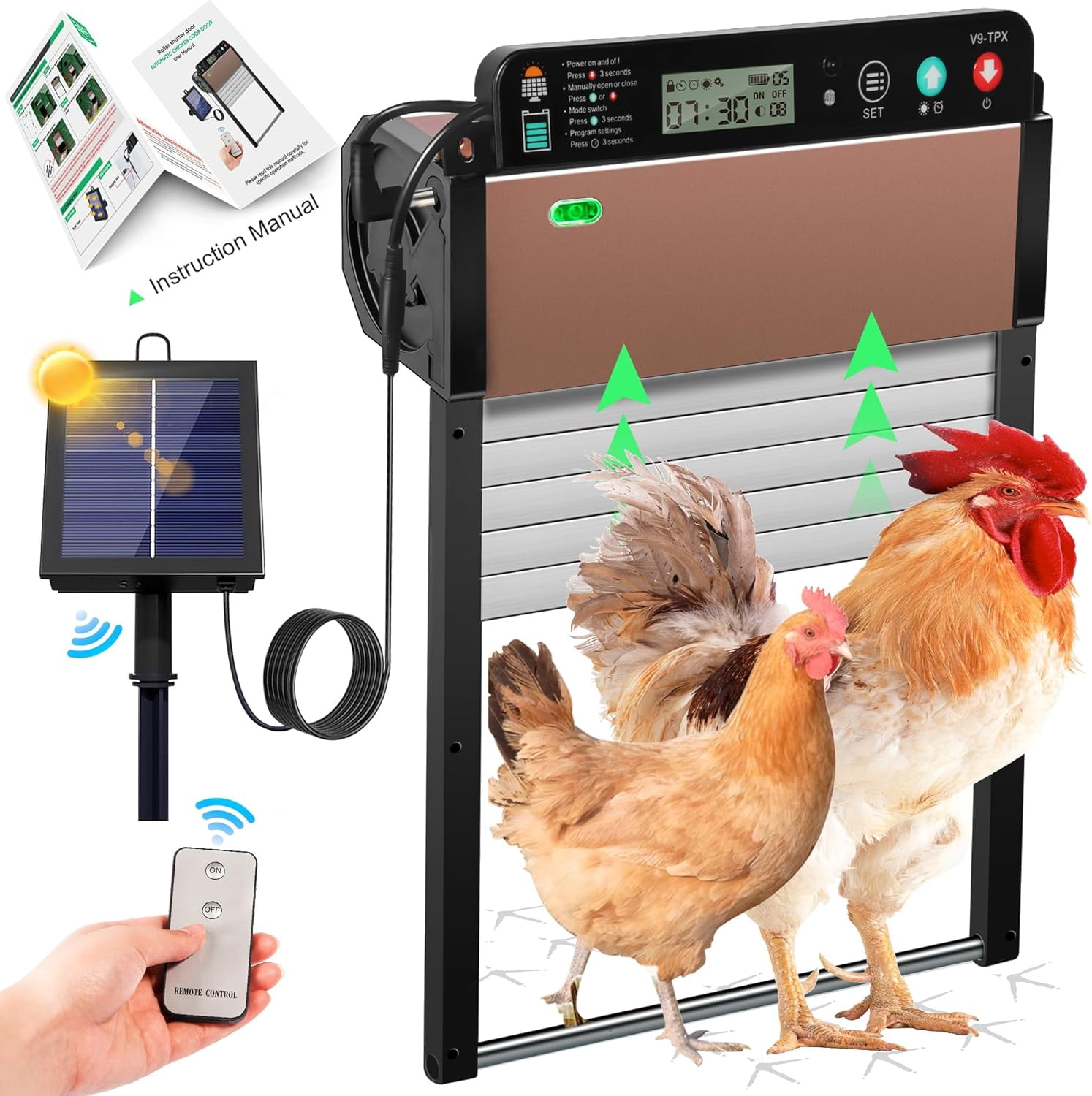 Automatic Chicken Coop Door Solar Powered, Anti-Trap Chicken Door with ...