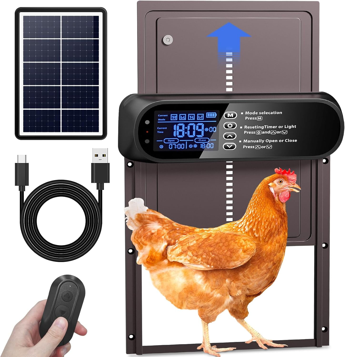 Automatic Chicken Coop Door Solar Powered, LCD Screen Electric Auto ...
