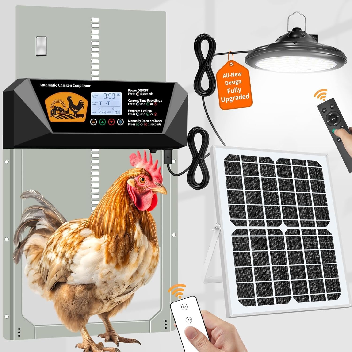 Automatic Chicken Coop Door with Solar Panel & Light - Solar , Timer ...