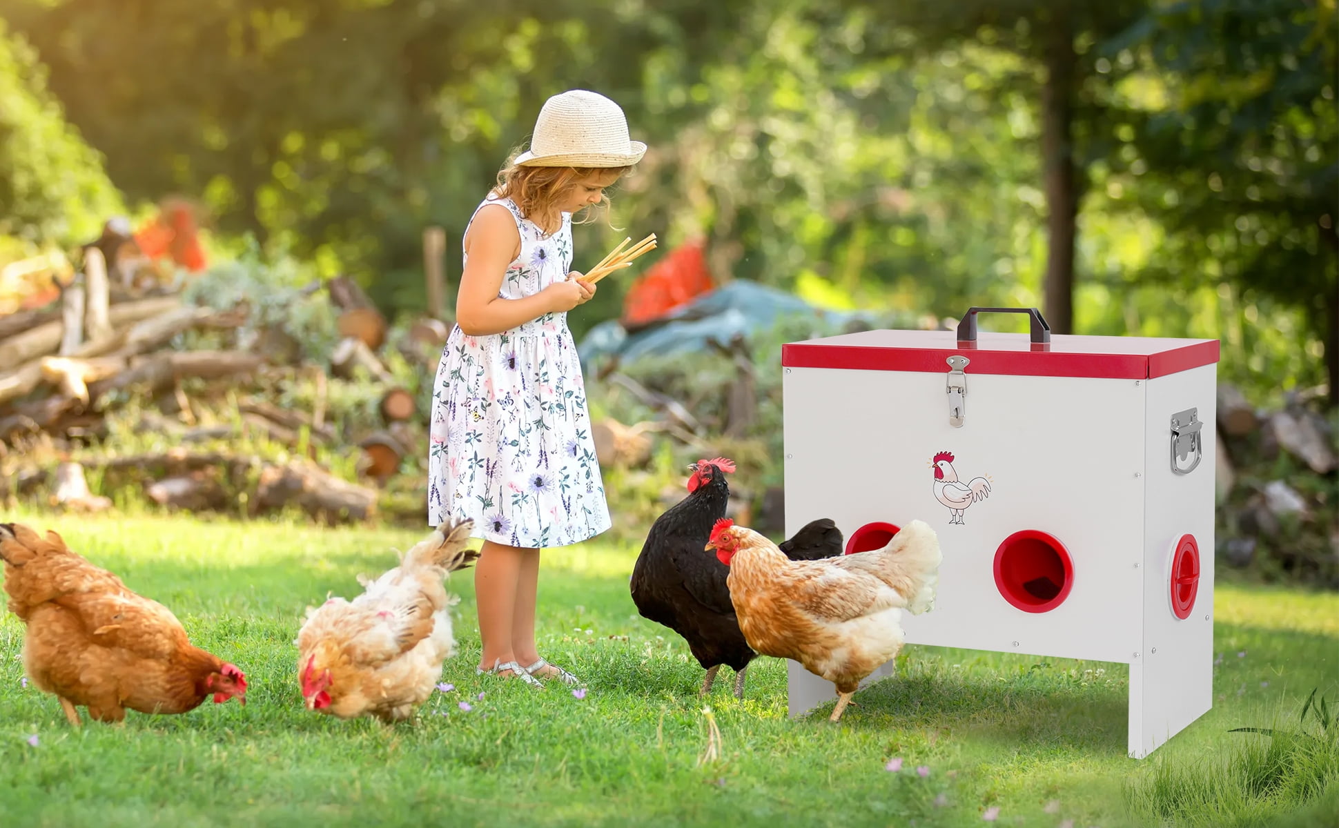 Automatic Chicken Feeder No Waste, 30/50/95 Pounds Poultry Feeder Box ...