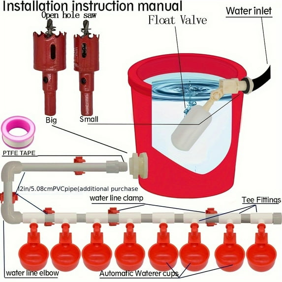 Automatic Chicken Waterer Cups and 1/2" PVC Tee Fittings Pipe Feeder ...