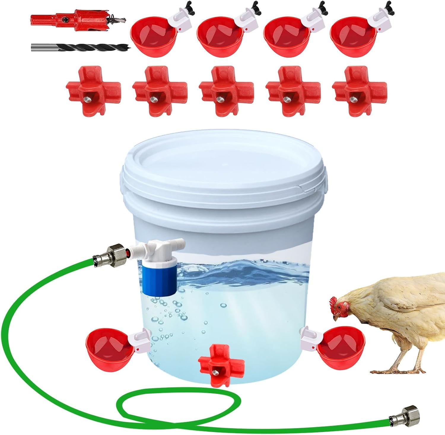 Automatic Chicken Waterer Kit, Chicken Water Feeder with Water Hose ...