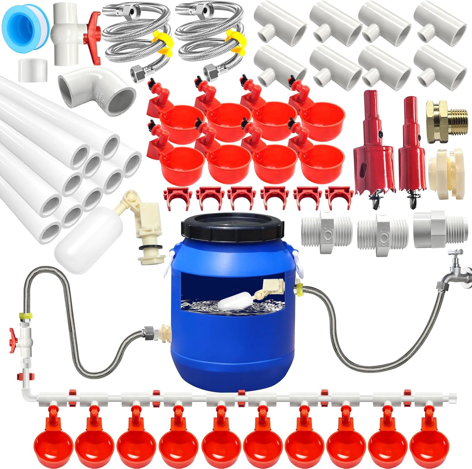 Automatic Chicken Waterer System Kit with Chicken Water Cups Nipples ...