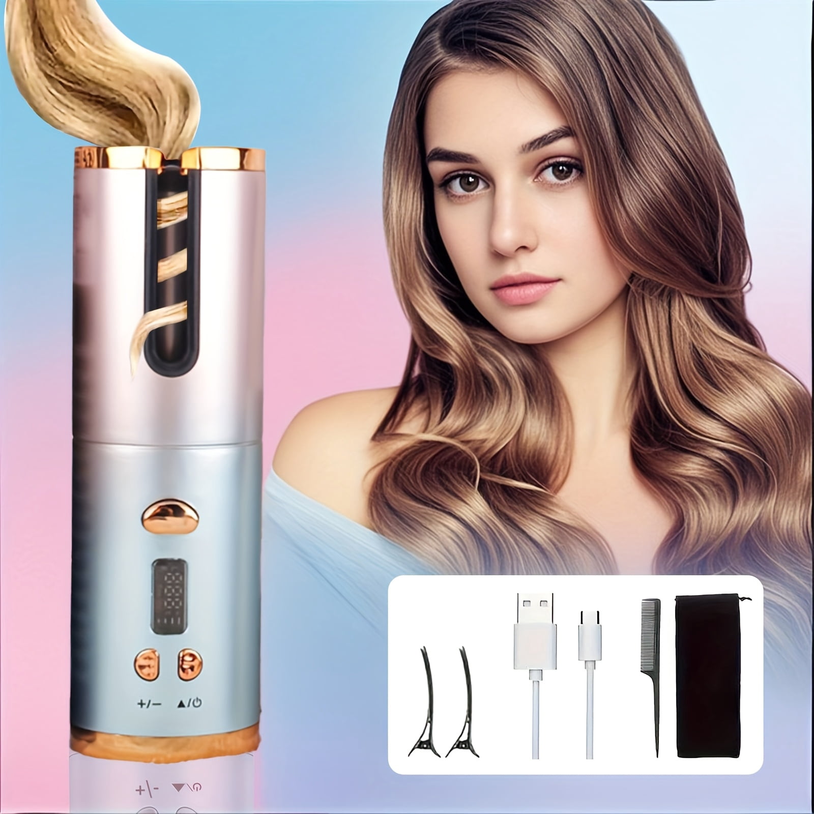 Automatic Curler, Portable Curler, Cordless Rotating Curler with 6 ...