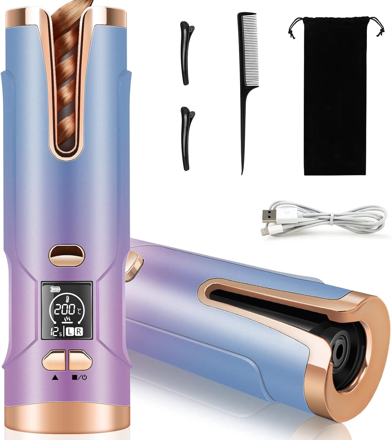 Automatic Curling Iron,Cordless Auto Hair Curler, Rotating Curling Iron ...