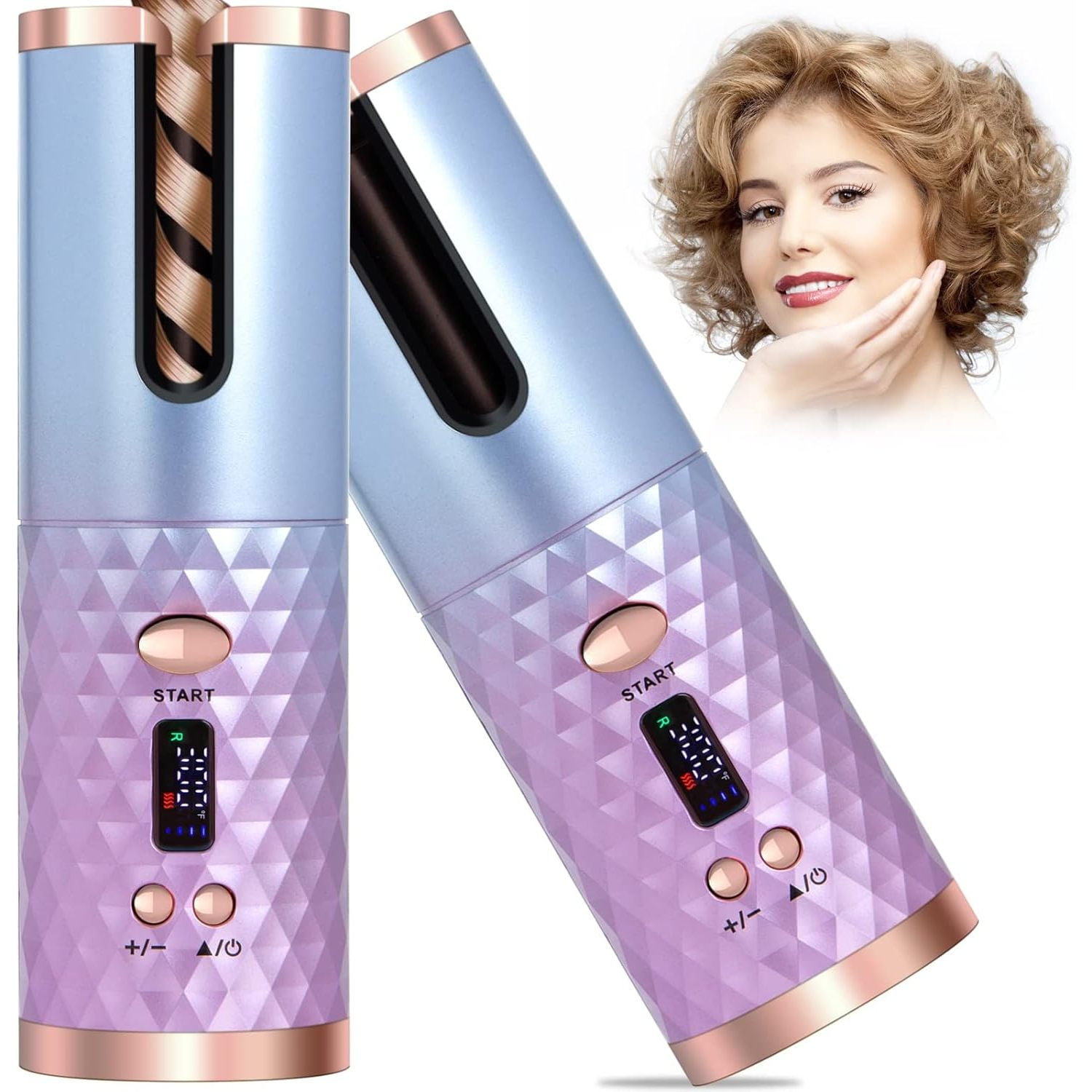 Automatic Curling Iron, ZXFF Cordless Auto Hair Curler Ceramic Rotating ...