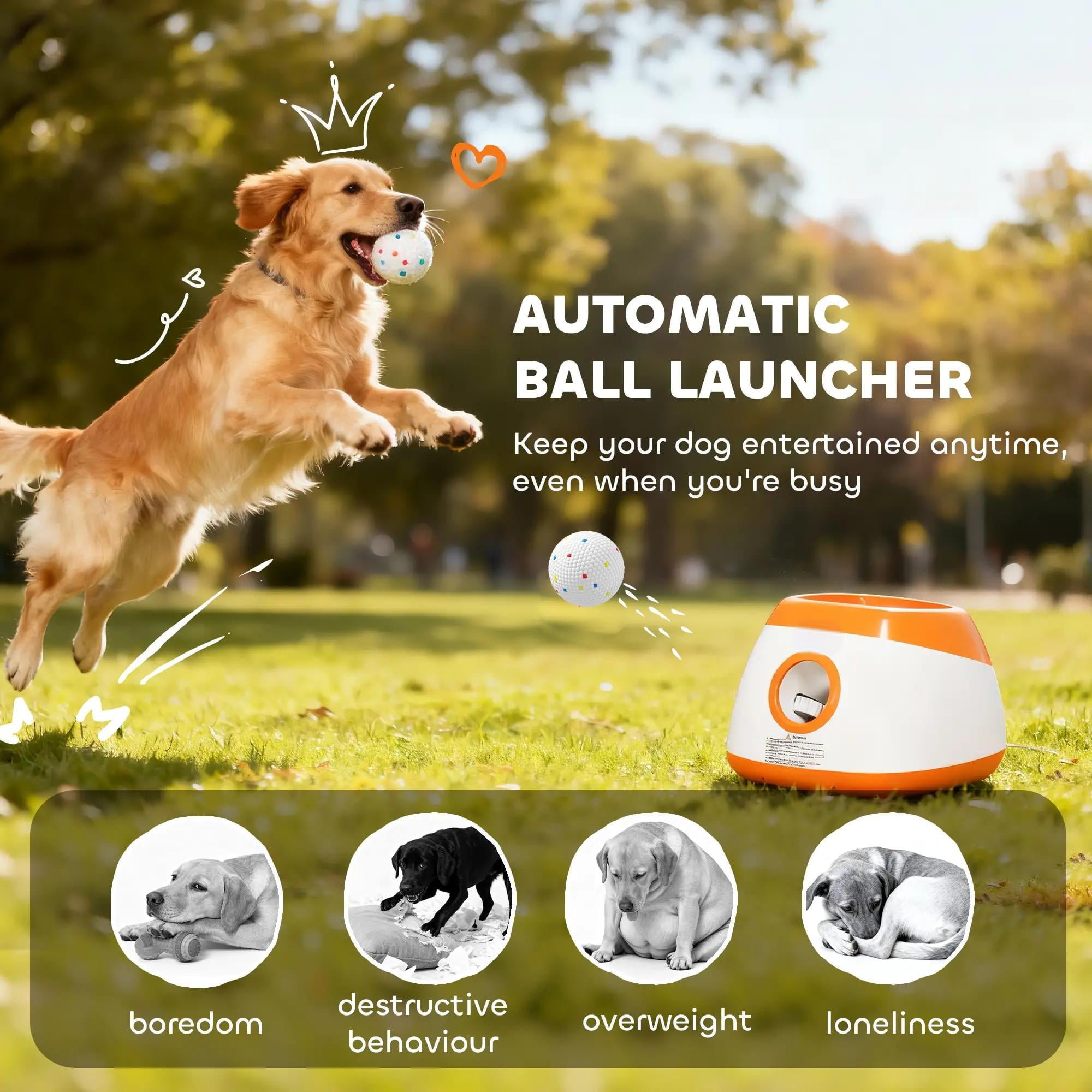 Automatic Dog Ball Launcher Toy with Remote, Up to 80 Ft Throw for ...