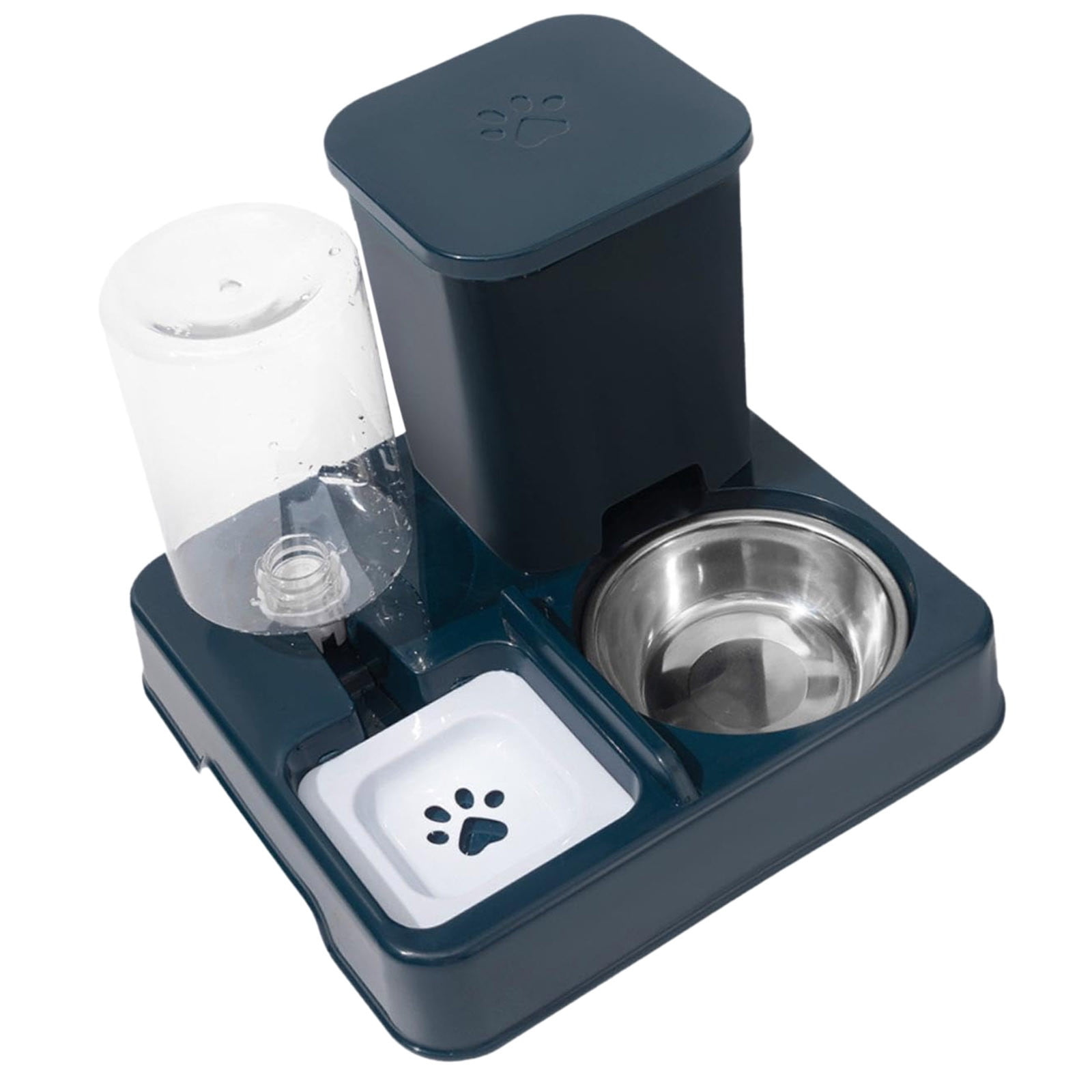 Automatic Dog Cat Feeder Double Bowl Portable Feeding Station Removable ...