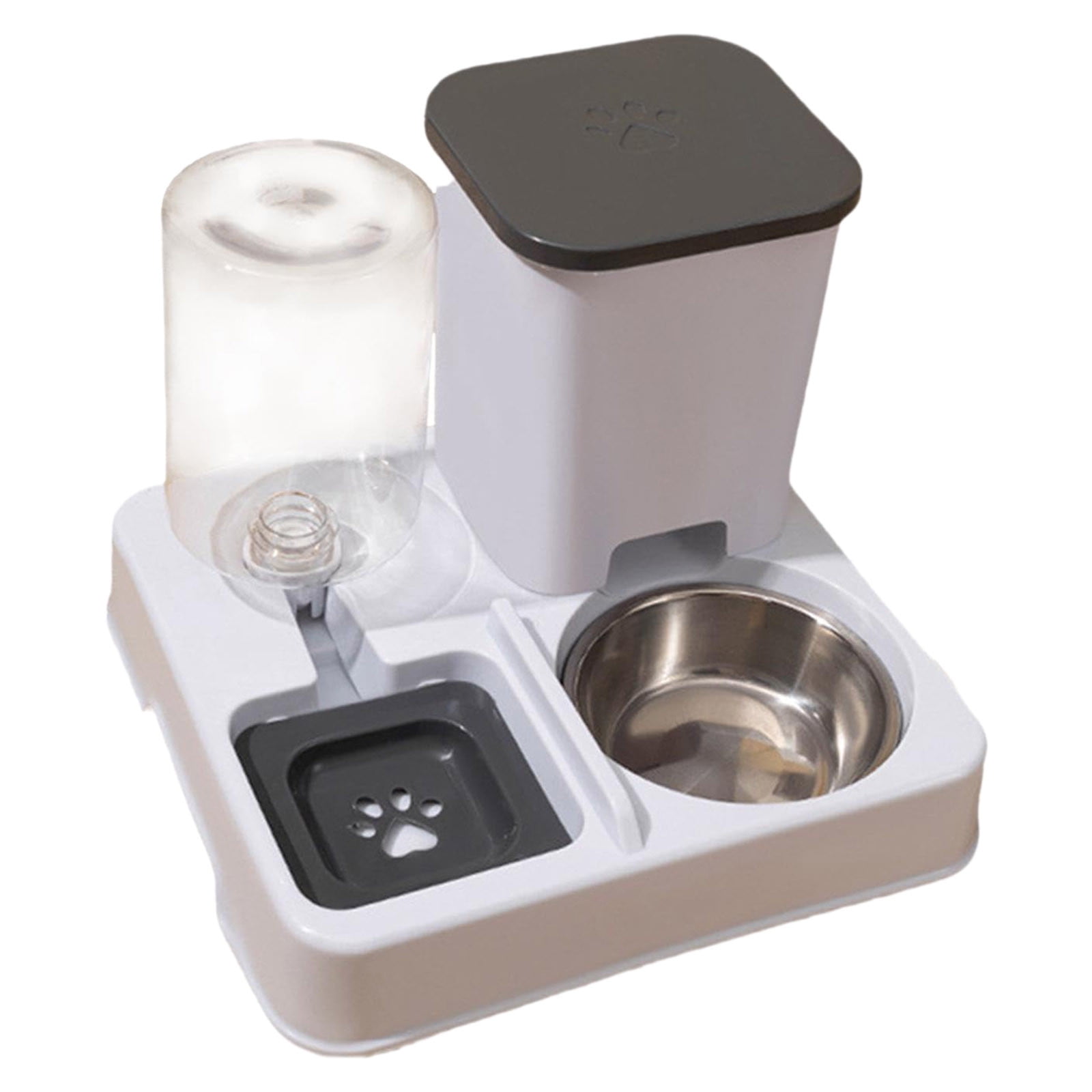 Automatic Dog Cat Feeder Double Bowl Portable Feeding Station Removable ...