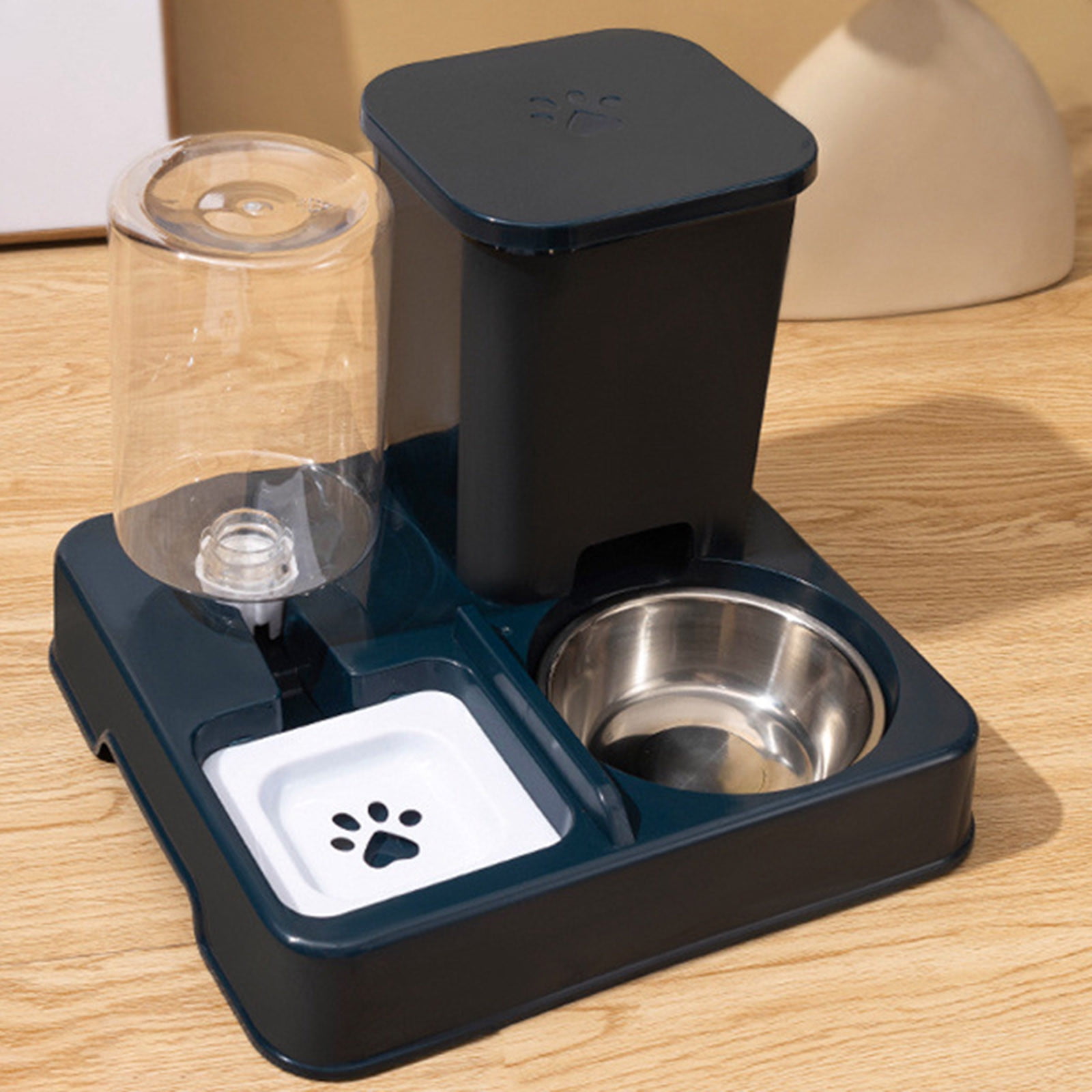 Automatic Dog Cat Feeder Double Bowl Portable Feeding Station Removable ...
