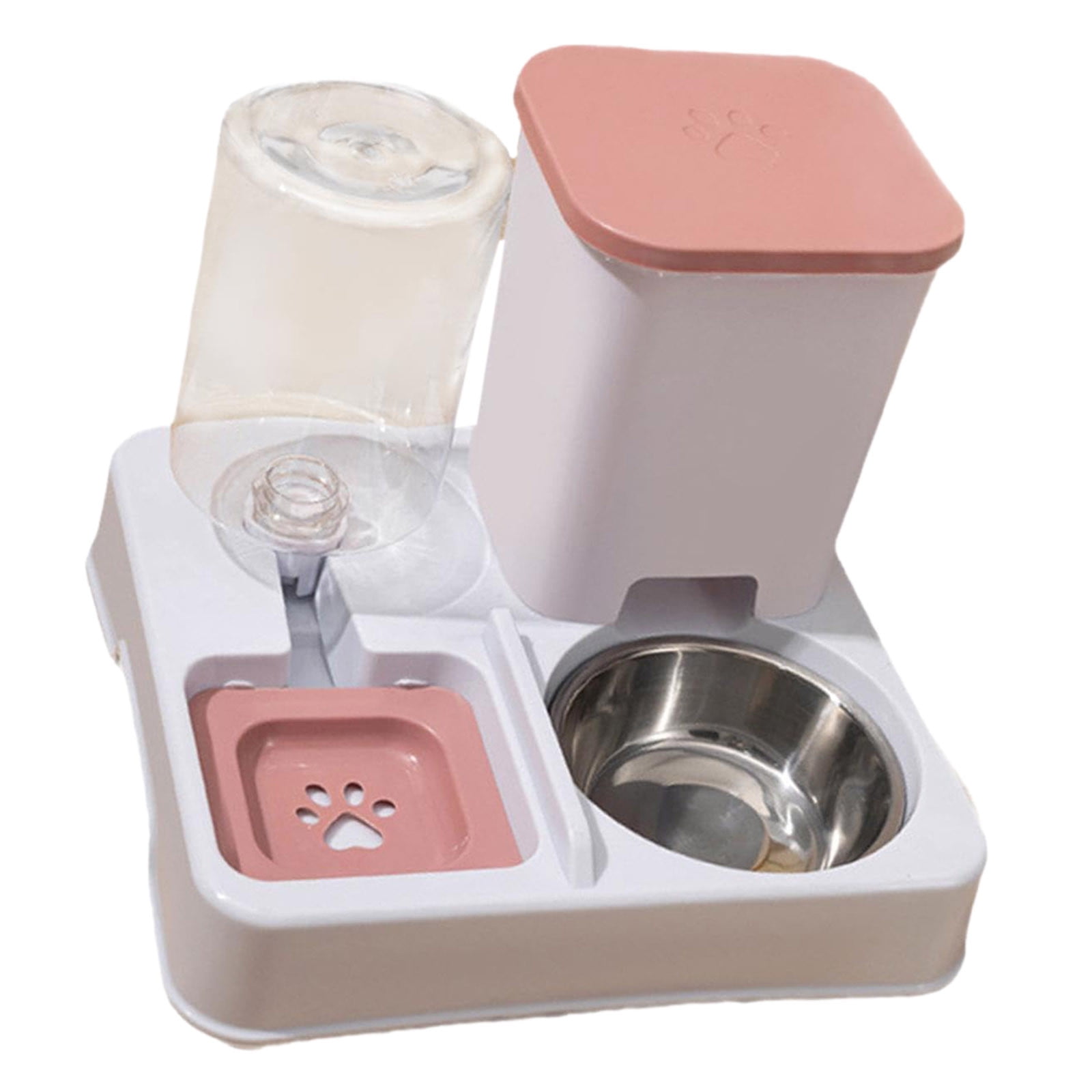 Automatic Dog Cat Feeder Double Bowl Portable Feeding Station Removable ...