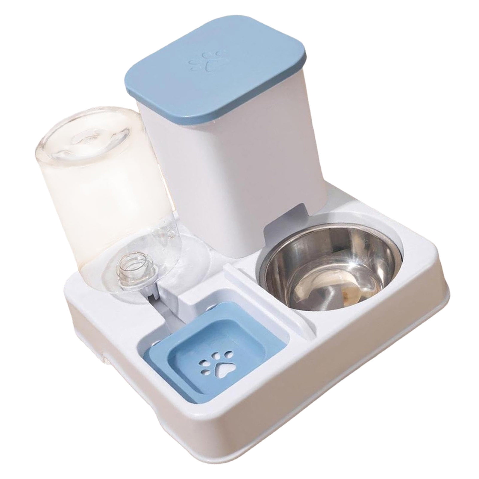 Automatic Dog Cat Feeder Double Bowl Portable Feeding Station Removable ...