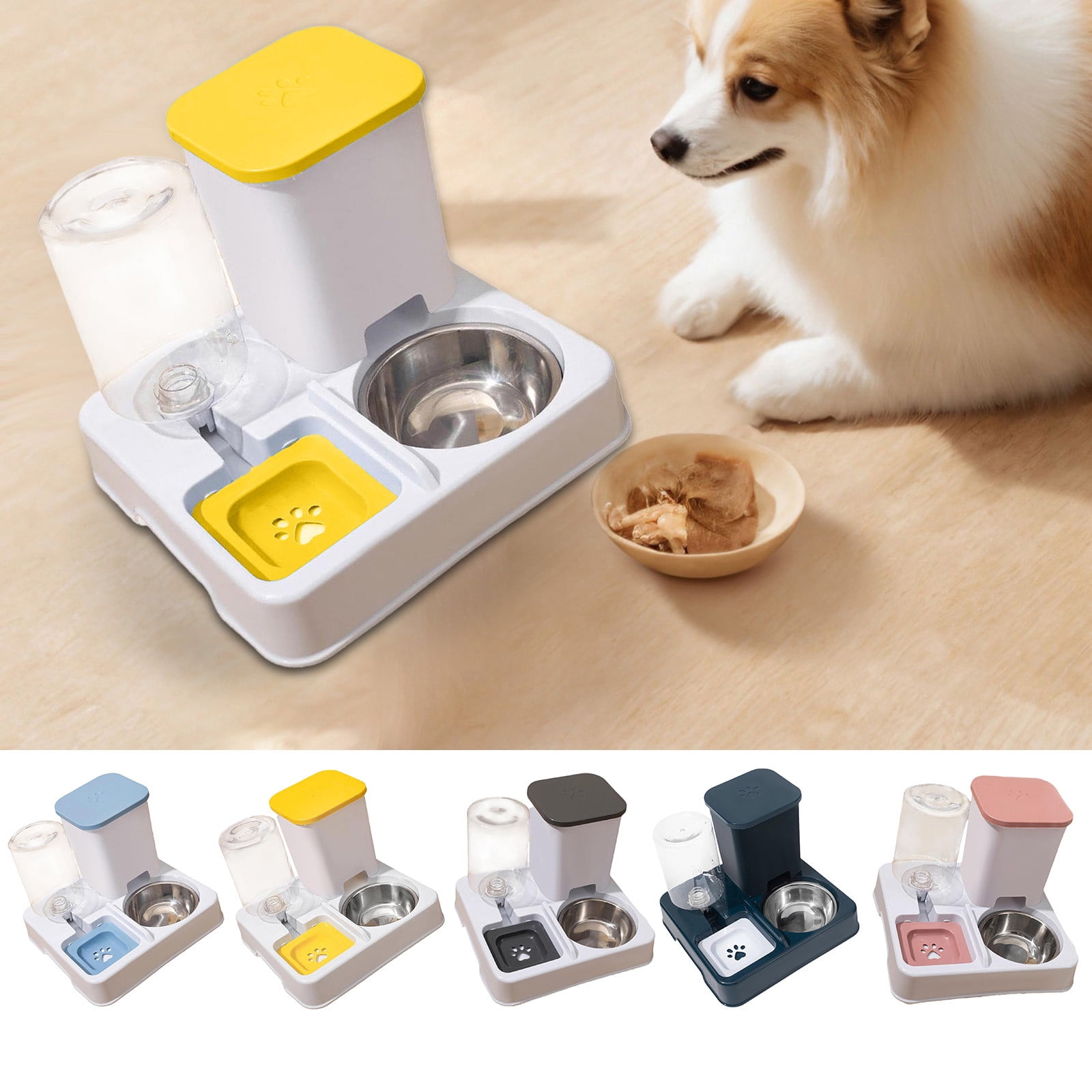 Automatic Dog Cat Feeder Double Bowl Portable Feeding Station Removable ...