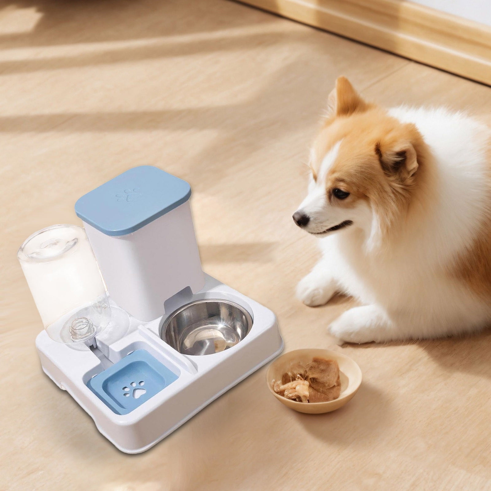 Automatic Dog Cat Feeder Double Bowl Portable Feeding Station Removable ...