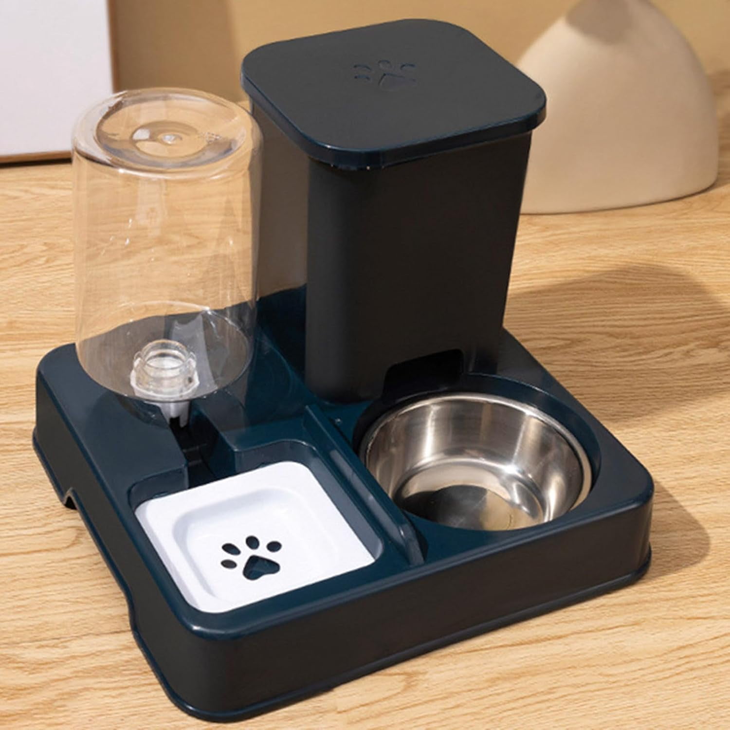 Automatic Dog and Cat Feeder with Fountain, Double Bowl Portable ...