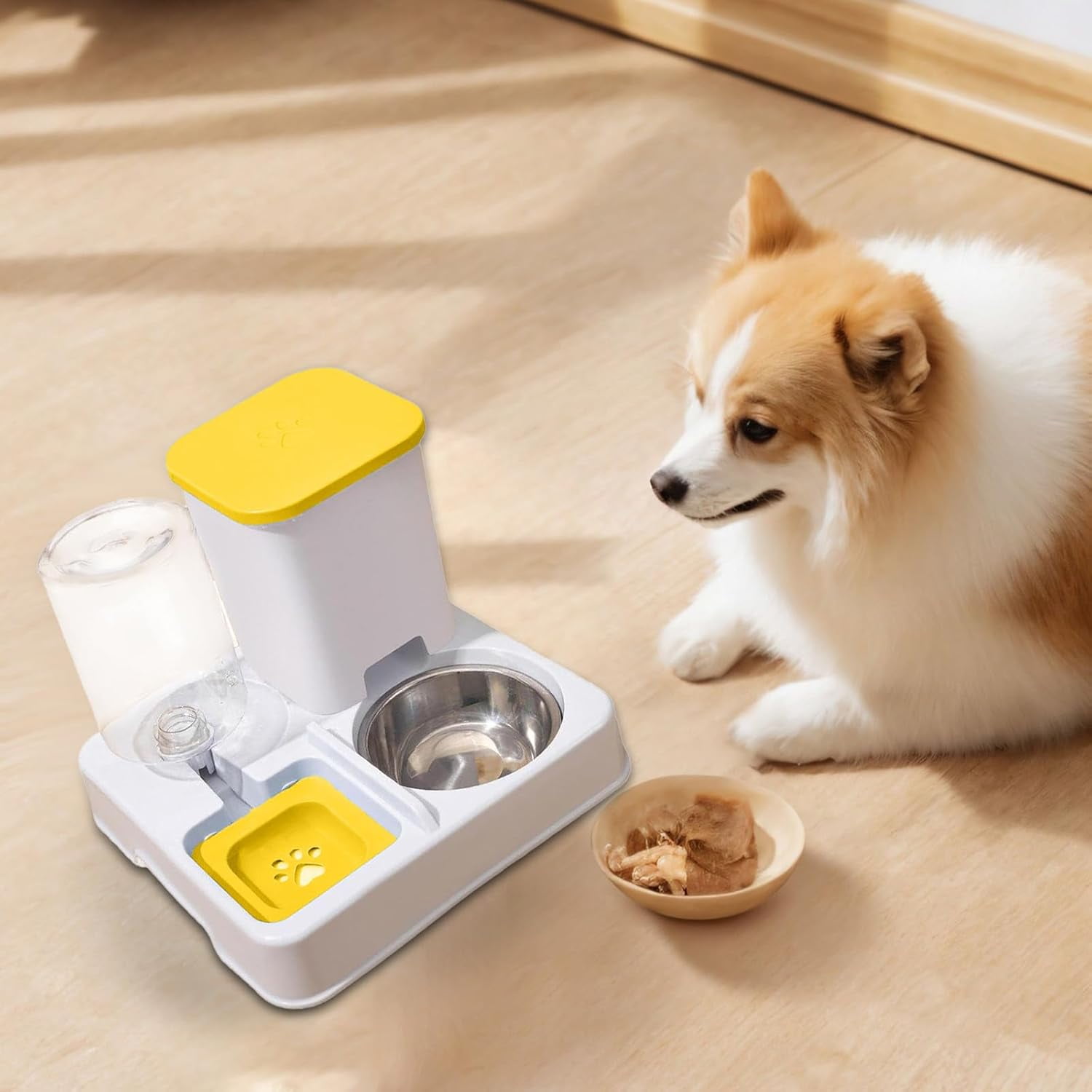 Automatic Dog and Cat Feeder with Fountain, Double Bowl Portable ...