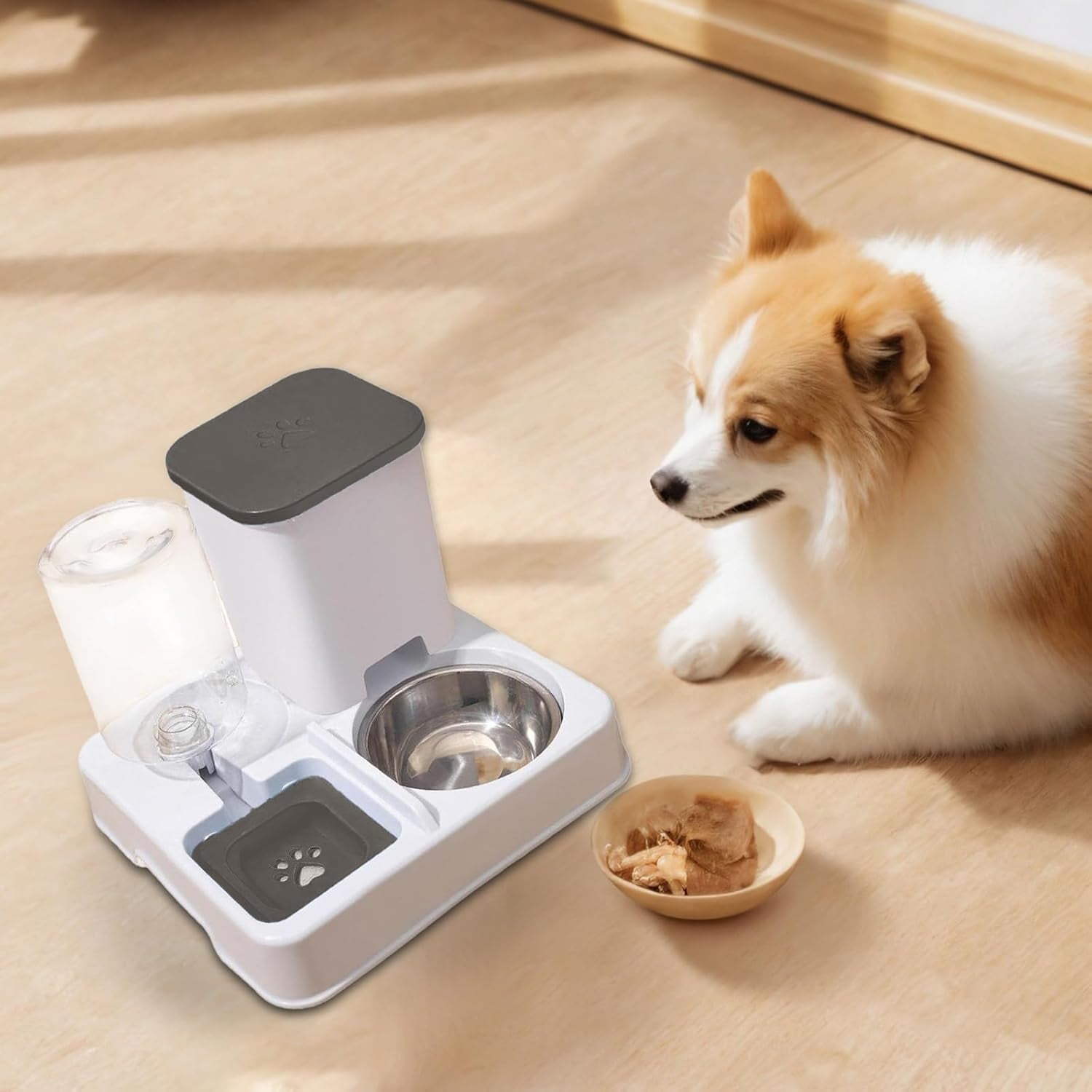 Automatic Dog and Cat Feeder with Fountain, Double Bowl Portable ...
