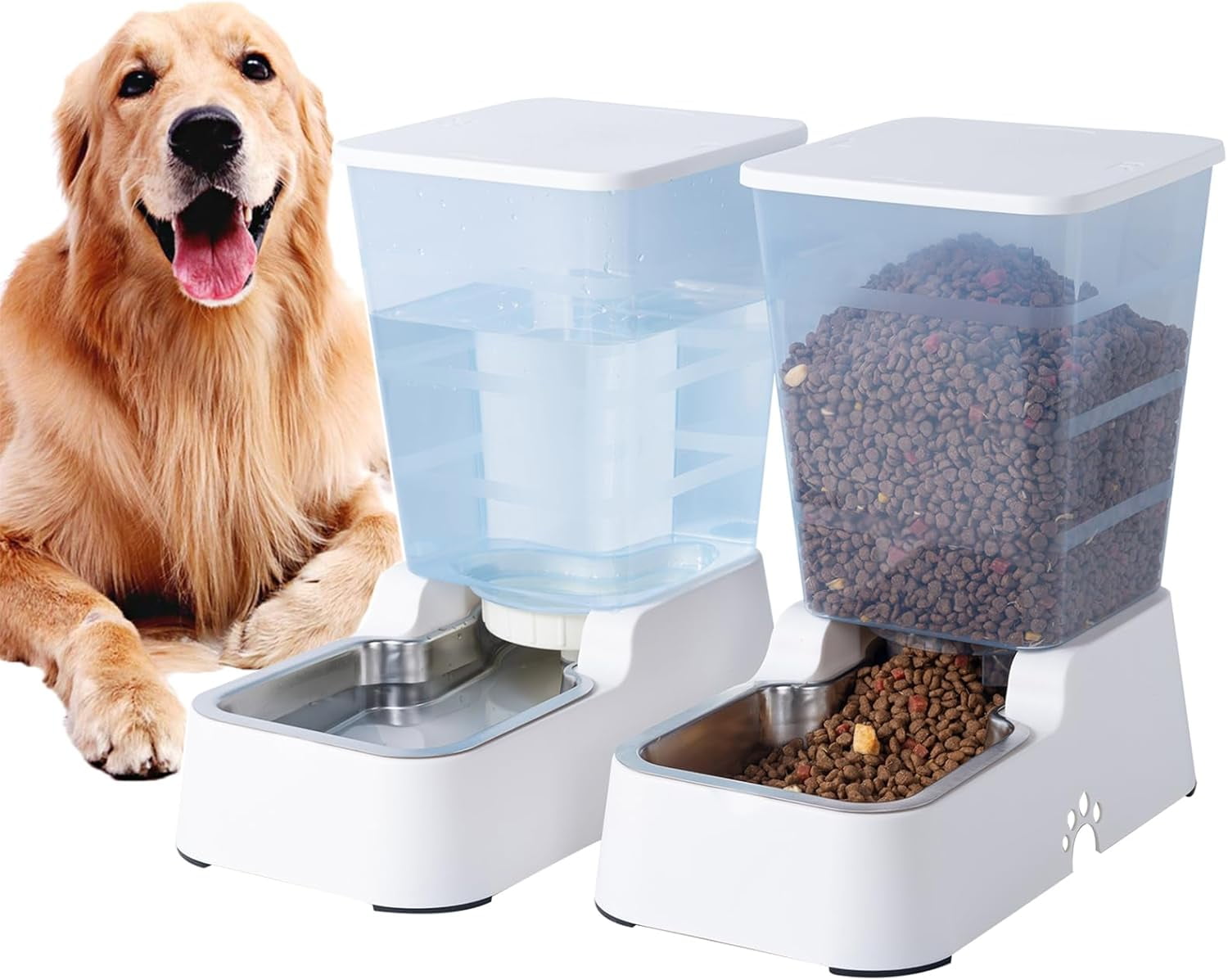 Automatic Dog Cat Feeder and Water Dispenser Set,Waterer and Gravity ...
